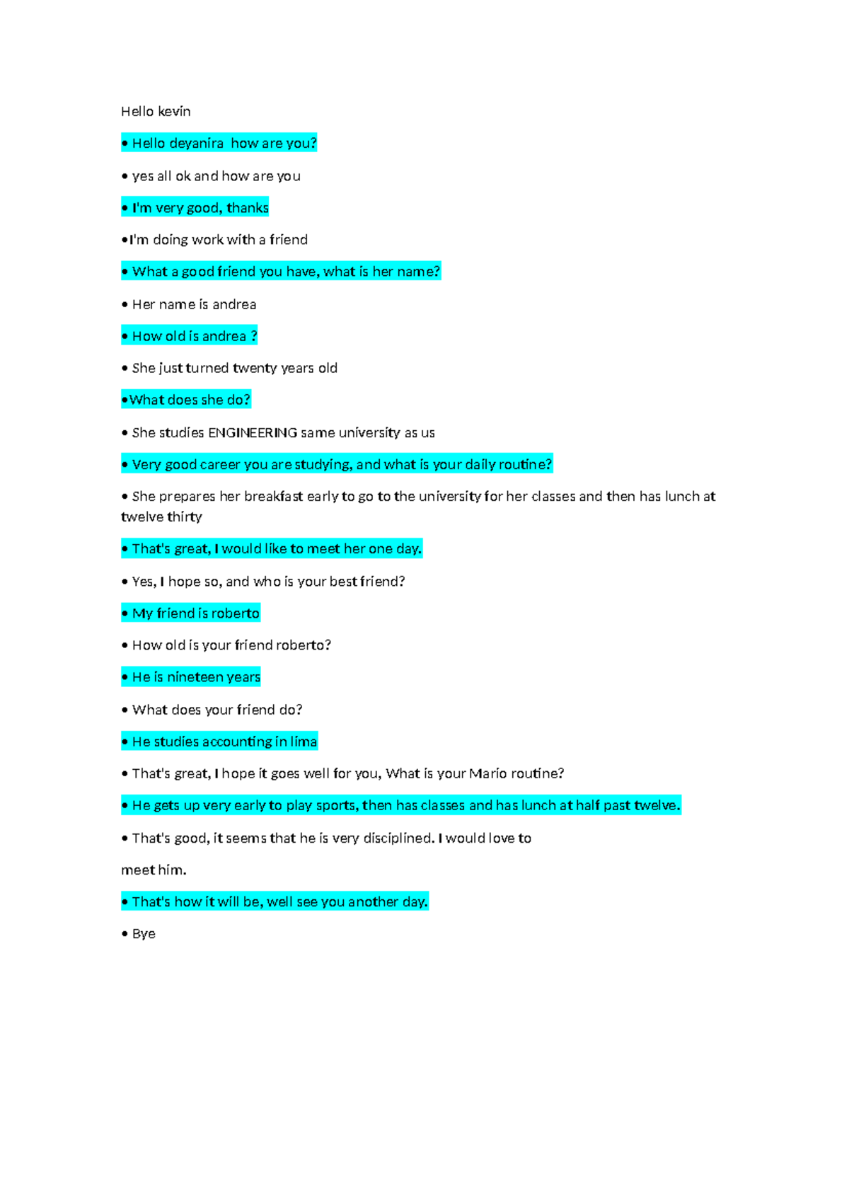 Semana 11 inglesssss - conversacion dialogo - Hello kevin Hello ...