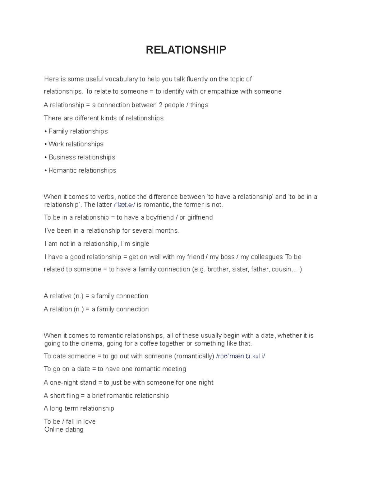 20220905 - Relationship - RELATIONSHIP Here is some useful vocabulary ...