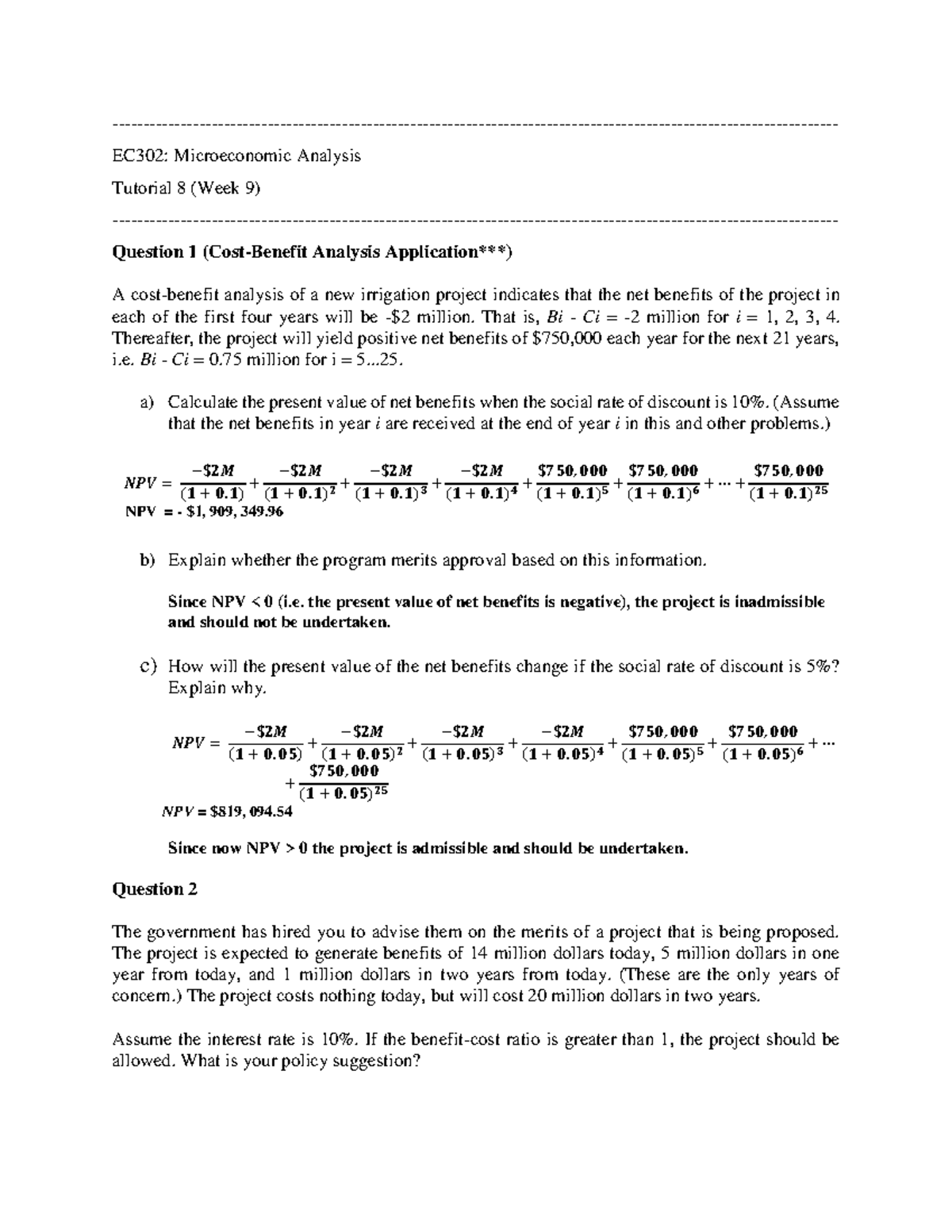 Tutorial 8 - Question and Solution - Microeconomic Analysis - USP - Studocu