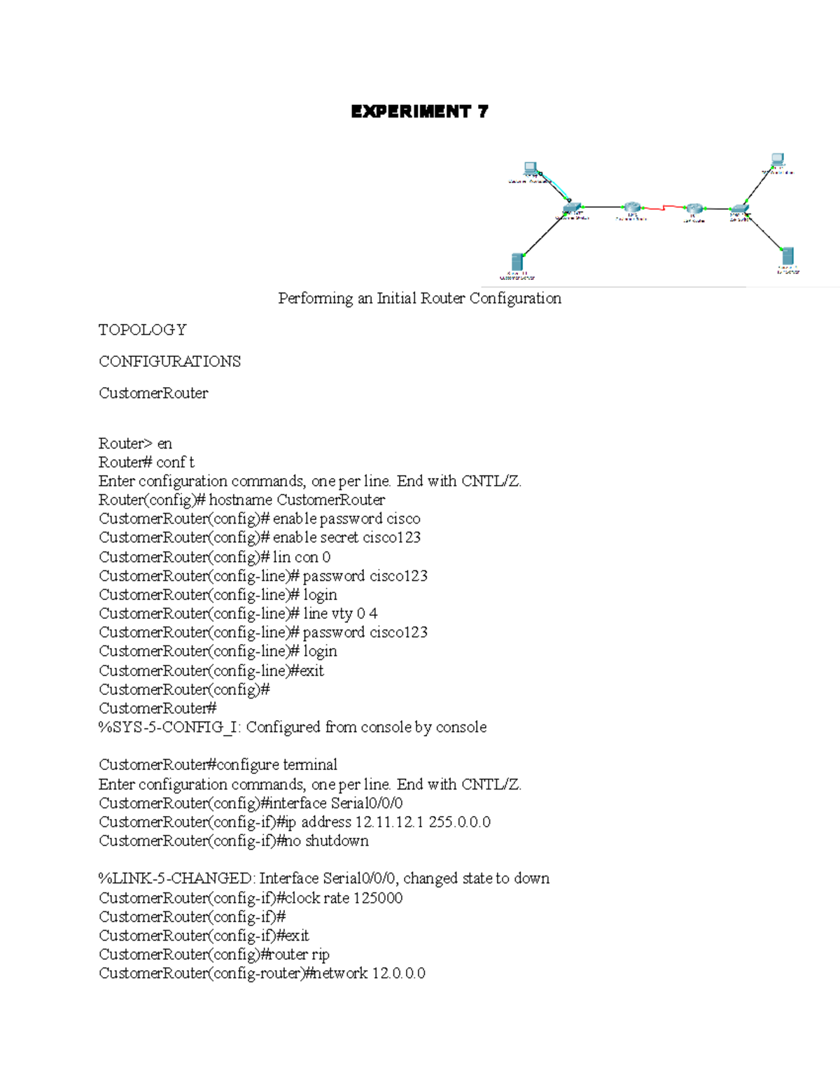 Experiment 7 Ccna Configurations Experiment 7 Performing An Initial Router Configuration