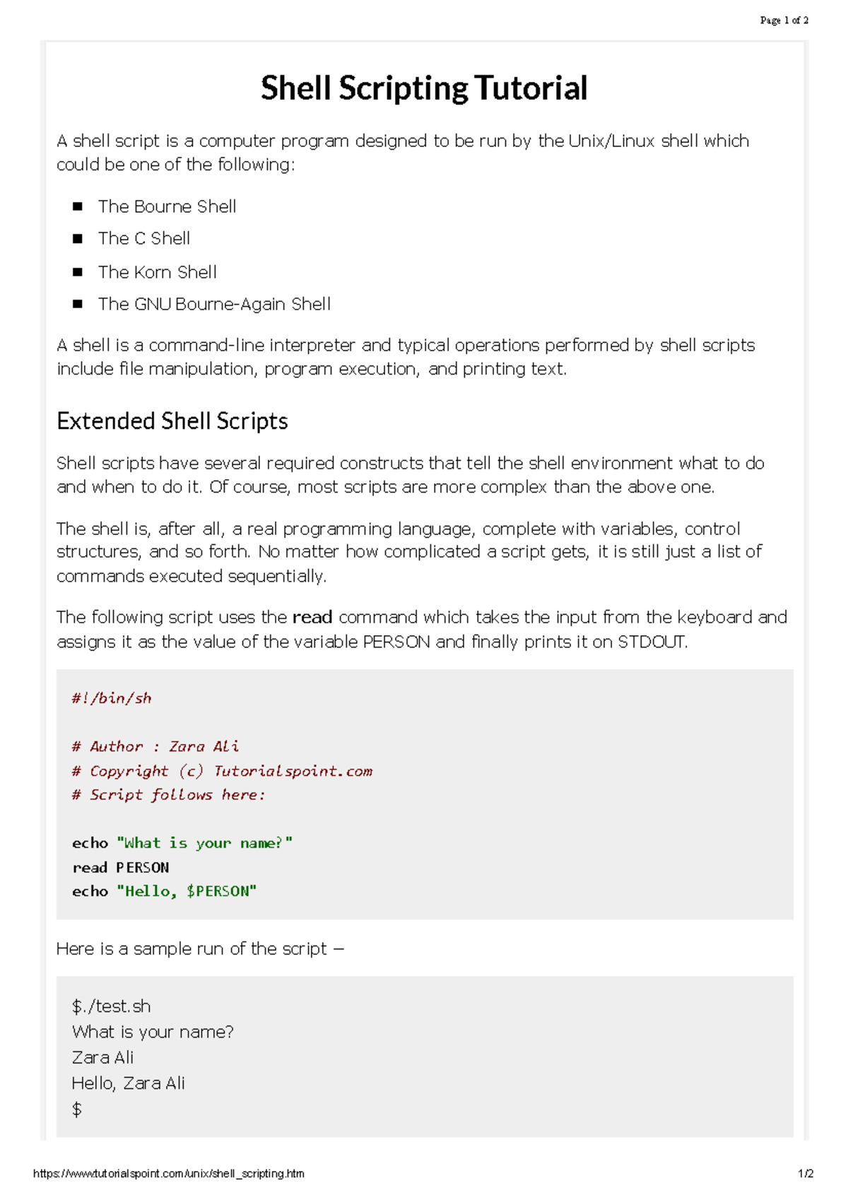 Shell Scripting Tutorial Extended Shell Scripts Shell Scripts Have