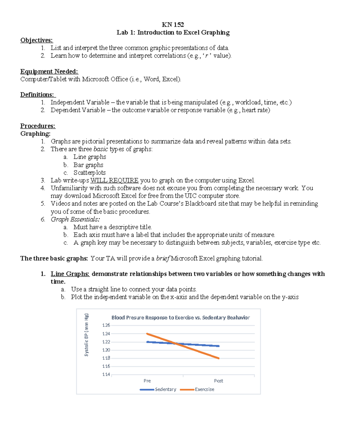 Lab 1 Manual - Intro to Excel Graphing - KN 152 Lab 1: Introduction to Excel Graphing Objectives ...