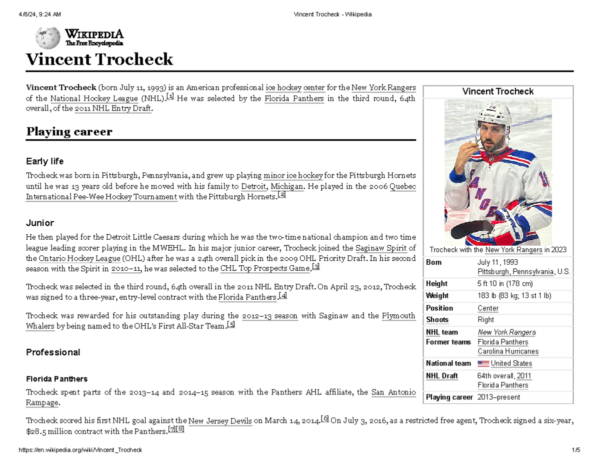 Vincent Trocheck - Wikipedia - Vincent Trocheck Trocheck with the New ...