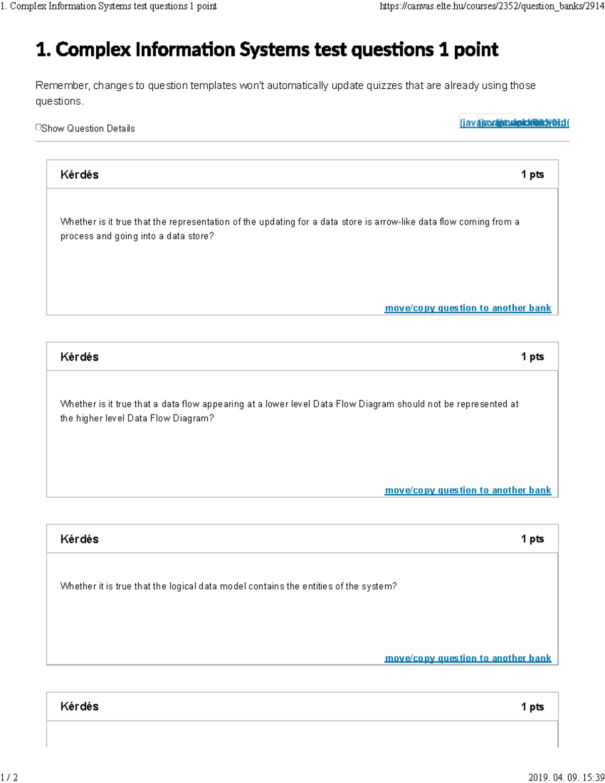 1. Complex Information Systems test questions 1 point - Remember ...