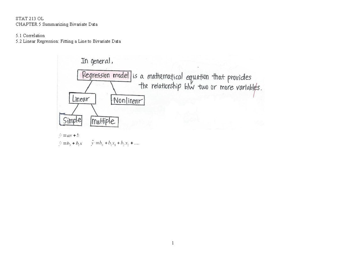 STAT 213 - CH 5 OL - SUM 23 - Its a review - CHAPTER 5 Summarizing Bivariate Data 5 Correlation ...
