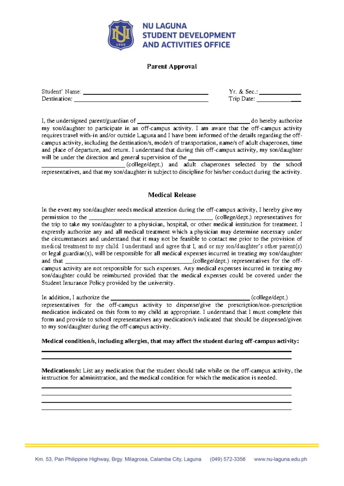 Waiver Parent-Approval-Release-Form - Parent Approval Student’ Name: Yr ...