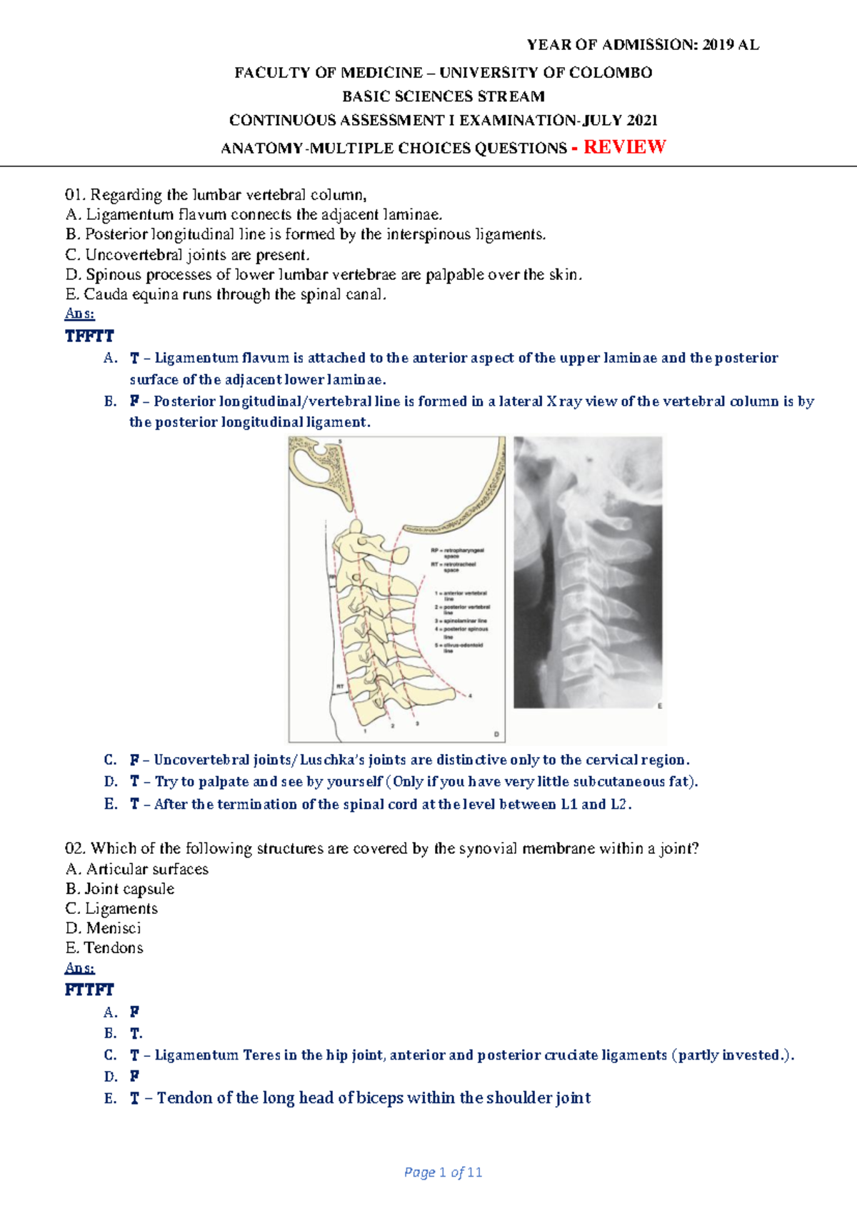 Anatomy Mc Q 2021 A - Boom - FACULTY OF MEDICINE – UNIVERSITY OF ...