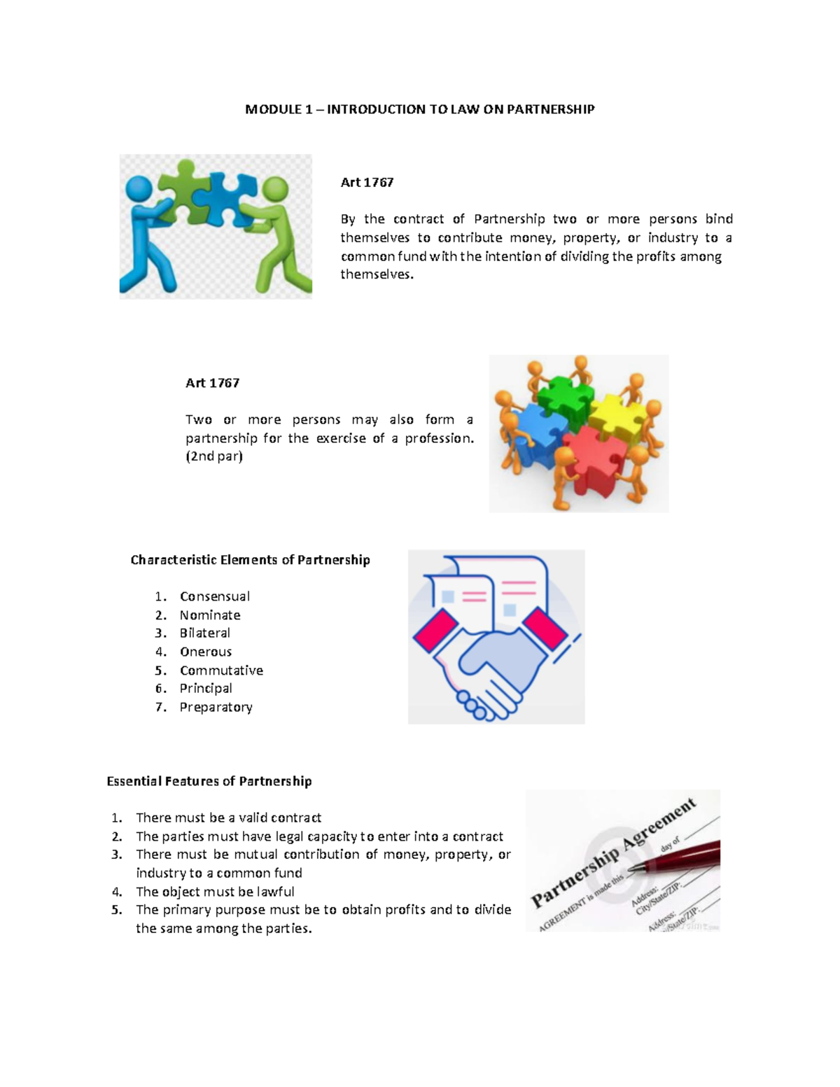 Module 1 - Introduction to Law on Partnership - MODULE 1 – INTRODUCTION ...