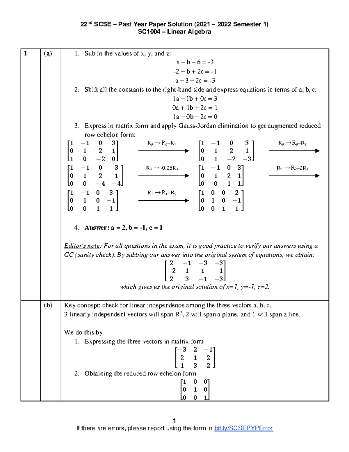 SC1004 CX1104 Y21-22 S1 - 22 SCSE – Past Year Paper Solution (202 1 ...