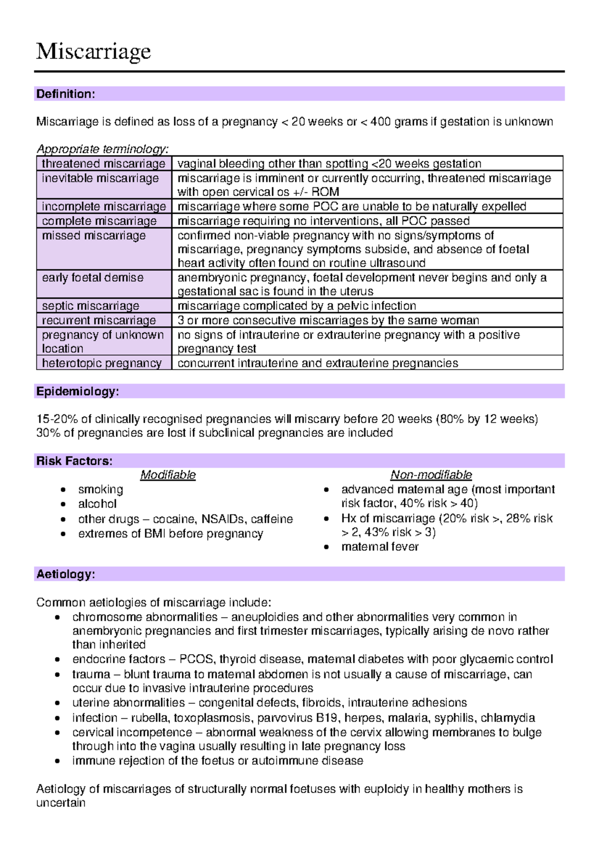 Pregnancy Loss - Key disease pathology - Miscarriage Definition ...