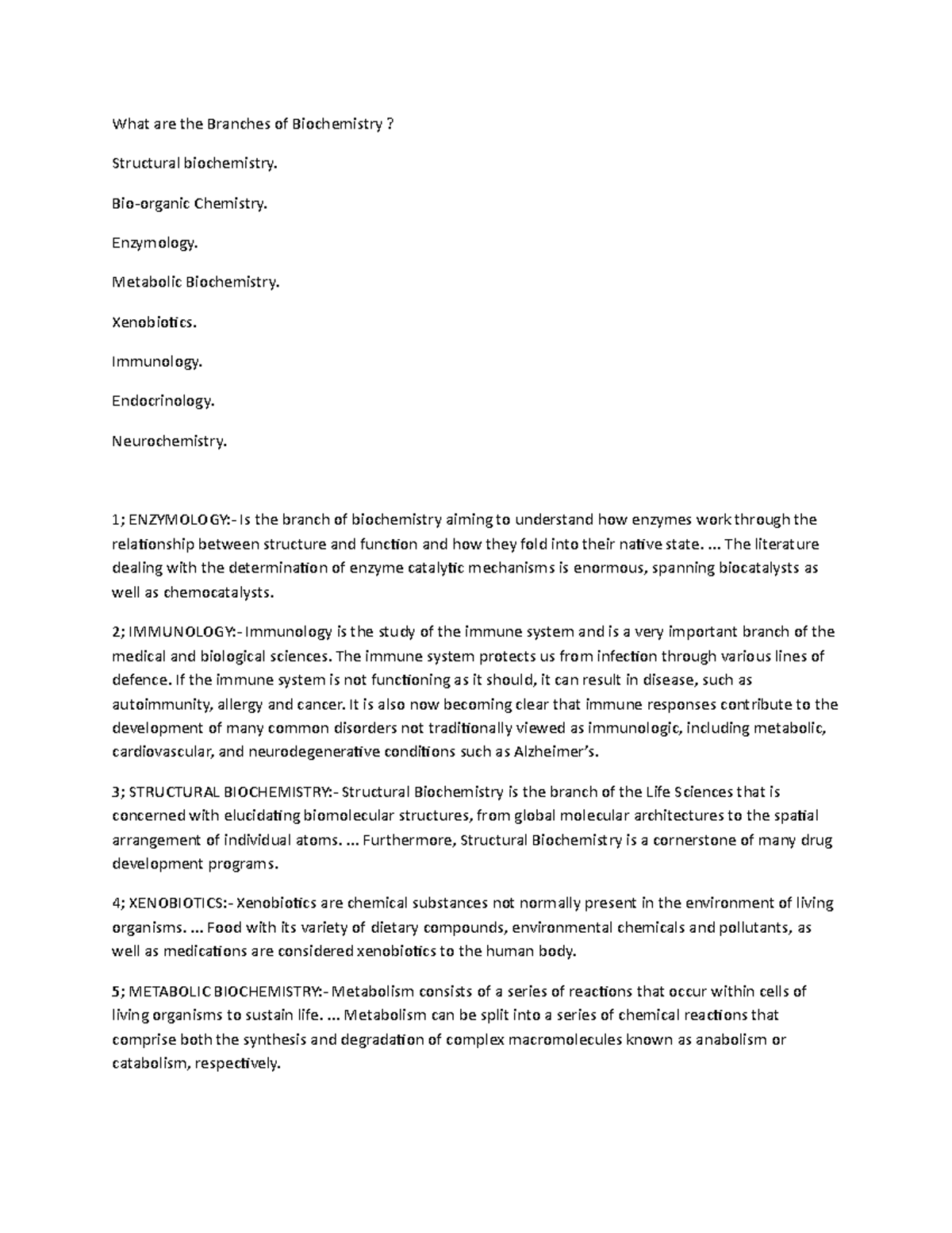 Branches of Biochemistry - Electrical and Electronics Engineering - Studocu