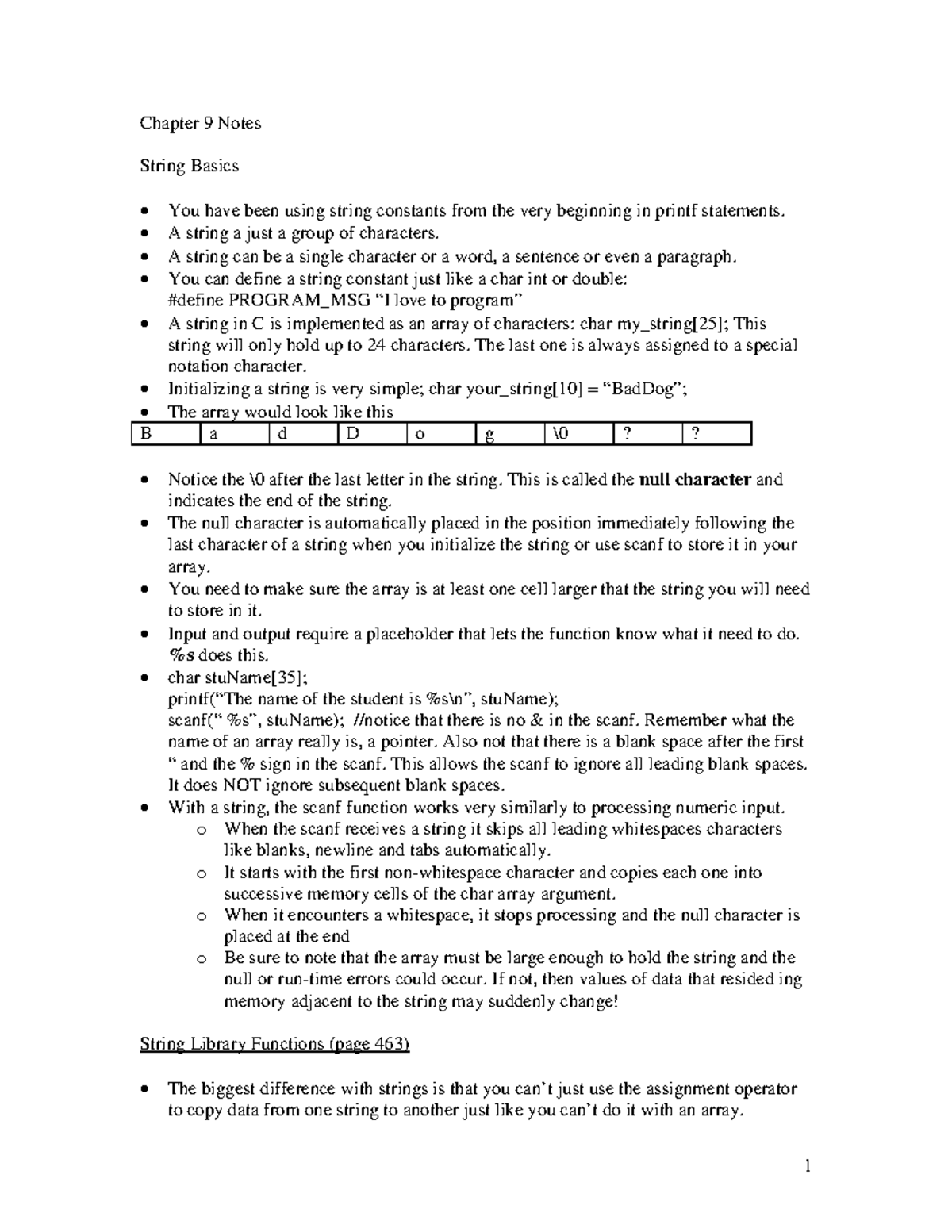 Chapter 8 Notes Part I Chapter 9 Notes String Basics You Have Been Using String Constants From 