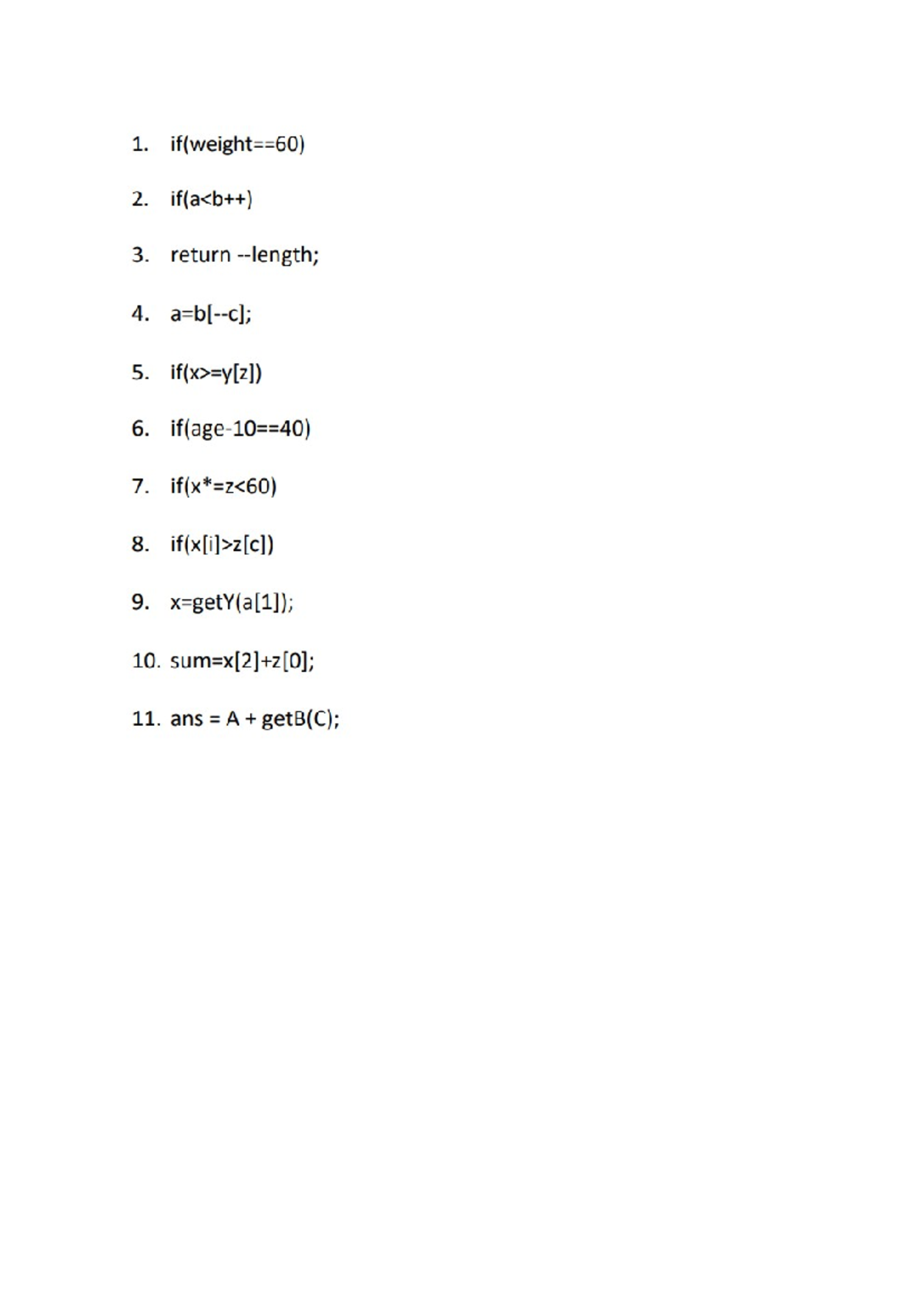 Complexity Examples - CMPG 221 - 1. if(weight==60) 2. if(a