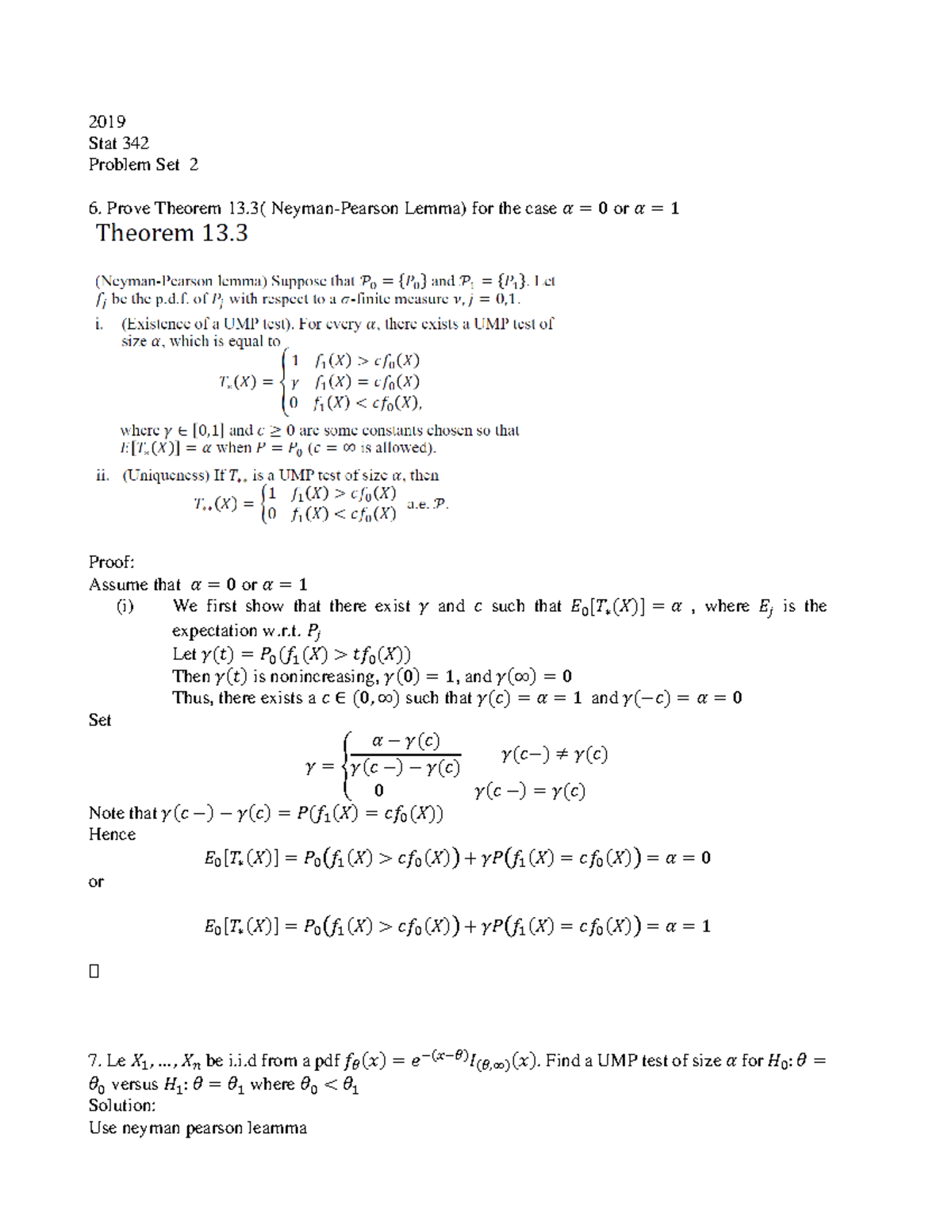 Problem Set 2 Stat 342 part 2 - 2019 Stat 342 Problem Set 2 Prove ...