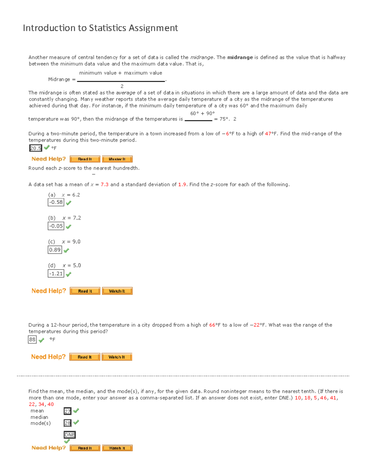 HW Introduction to Statistics Assignment - Introduction to Statistics ...