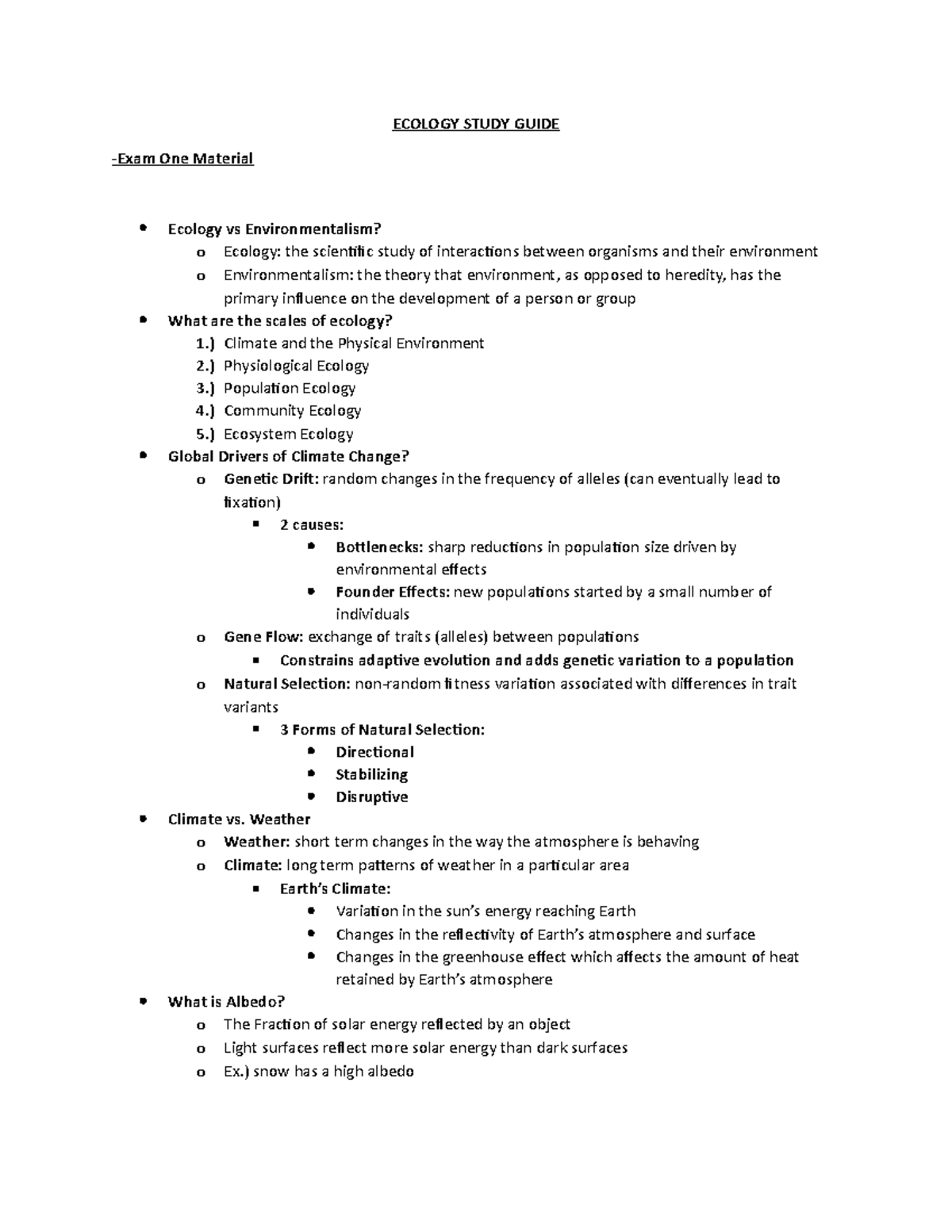 Ecology Final - ECOLOGY STUDY GUIDE -Exam One Material Ecology vs ...