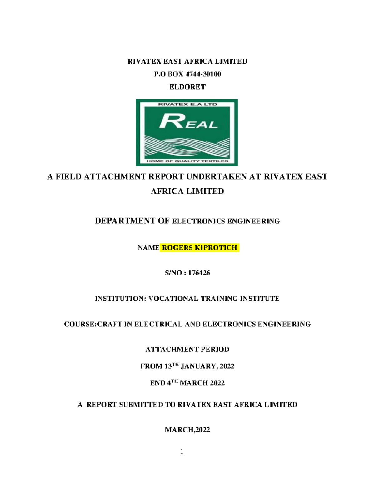 Attachment report 1 - practical - RIVATEX EAST AFRICA LIMITED P BOX ...