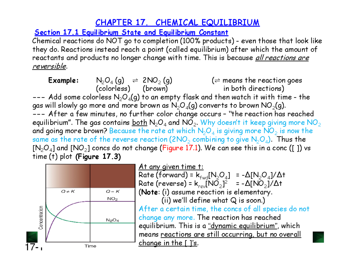 Chapter 17 Chemical Equilibrium - CHAPTER 17. CHEMICAL EQUILIBRIUM ...