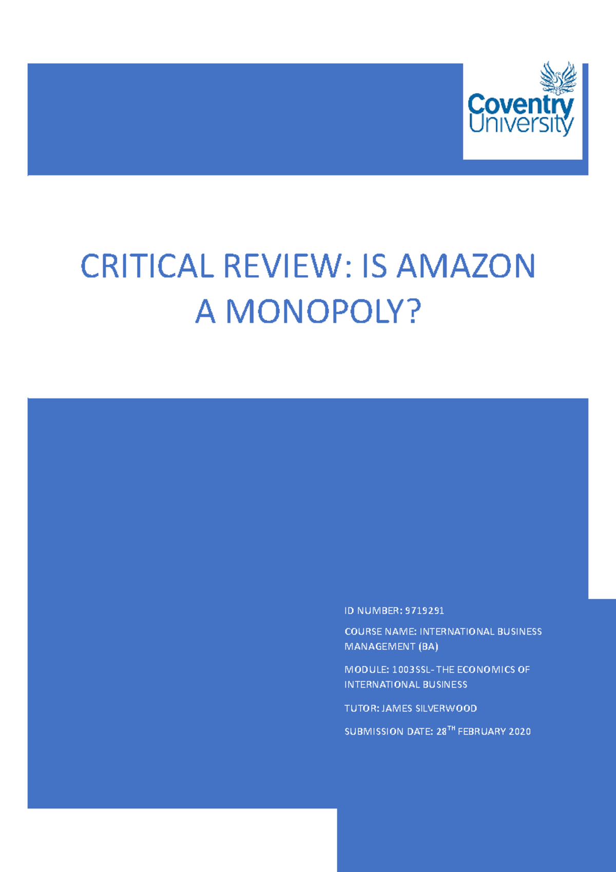 Assignment - Critical review in whether or not Amazon is considered a ...