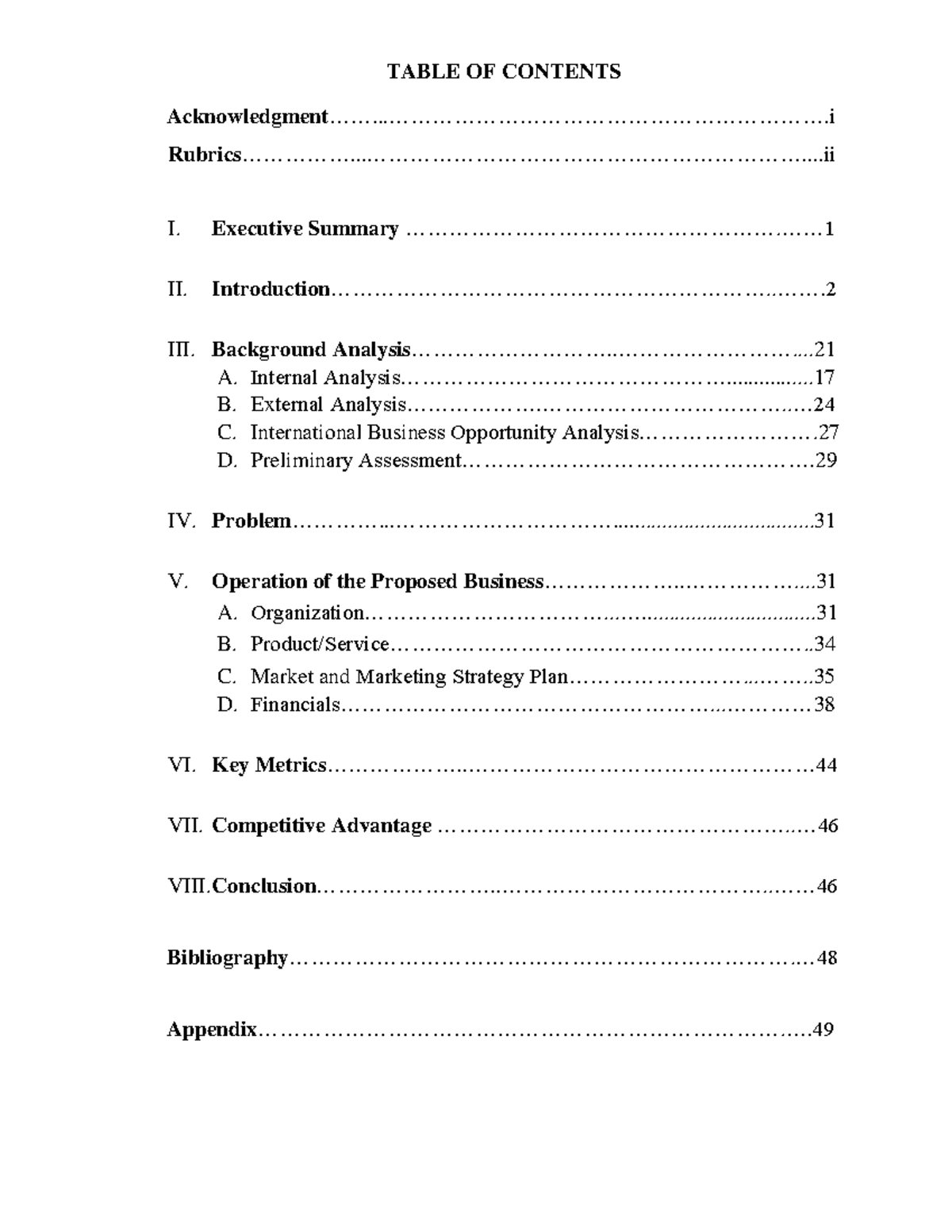 Table OF Contents finals - TABLE OF CONTENTS - Studocu