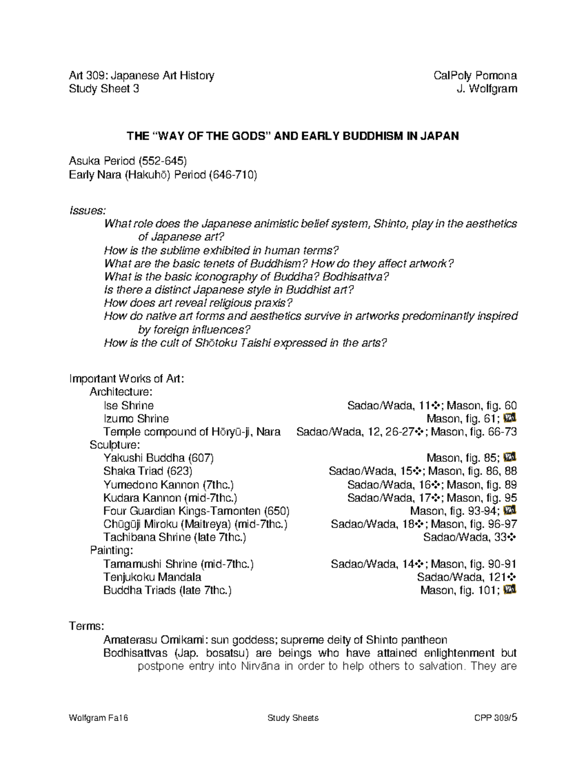 309 Japanese Art SS03 Fa16 - Art 309: Japanese Art History Study Sheet ...
