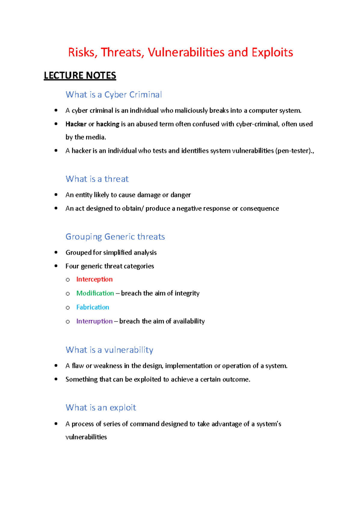 Lecture 2 - Risks, Threats, Vulnerabilities and Exploits - Risks ...