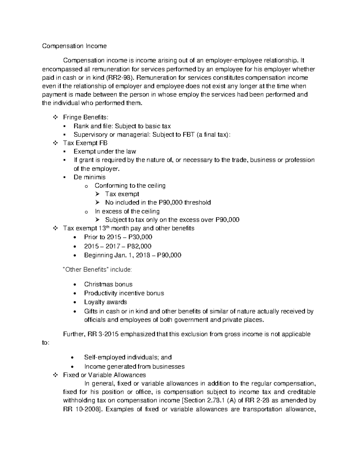 Compensation Handout for Income Taxation - Compensation Income ...