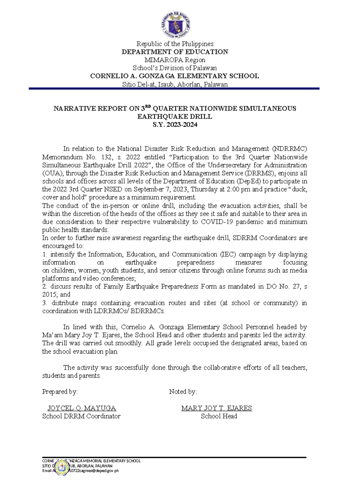 NSED Narrative 2022-2023 - DEPARTMENT OF EDUCATION MIMAROPA Region ...