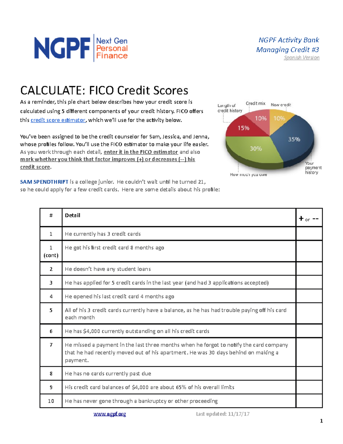 Calculatefico Credit Scores - NGPF Activity Bank Managing Credit ...