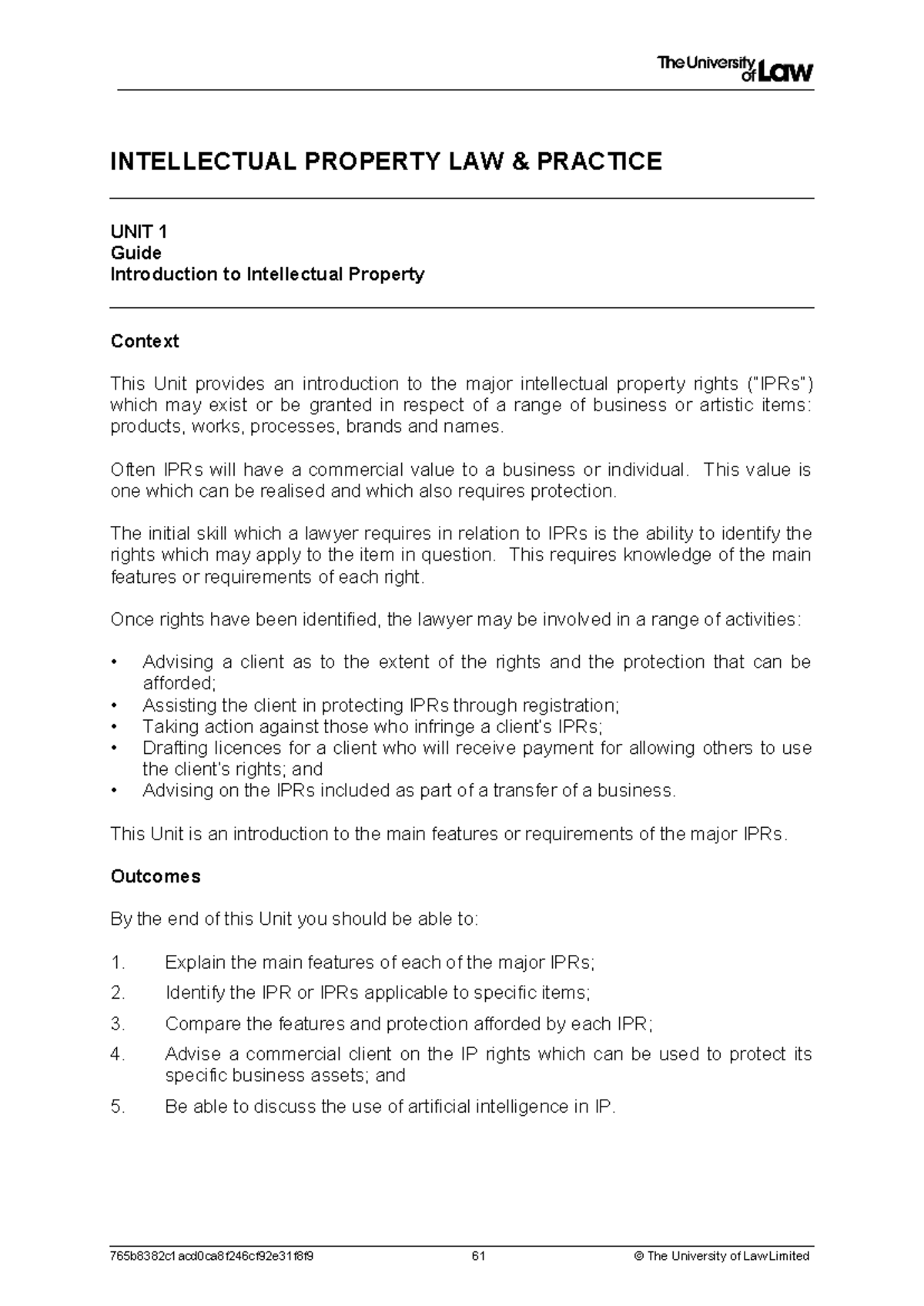 2324 ip ws01 ce01 guide - ip ws 1 - INTELLECTUAL PROPERTY LAW & PRACTICE UNIT 1 Guide - Studocu