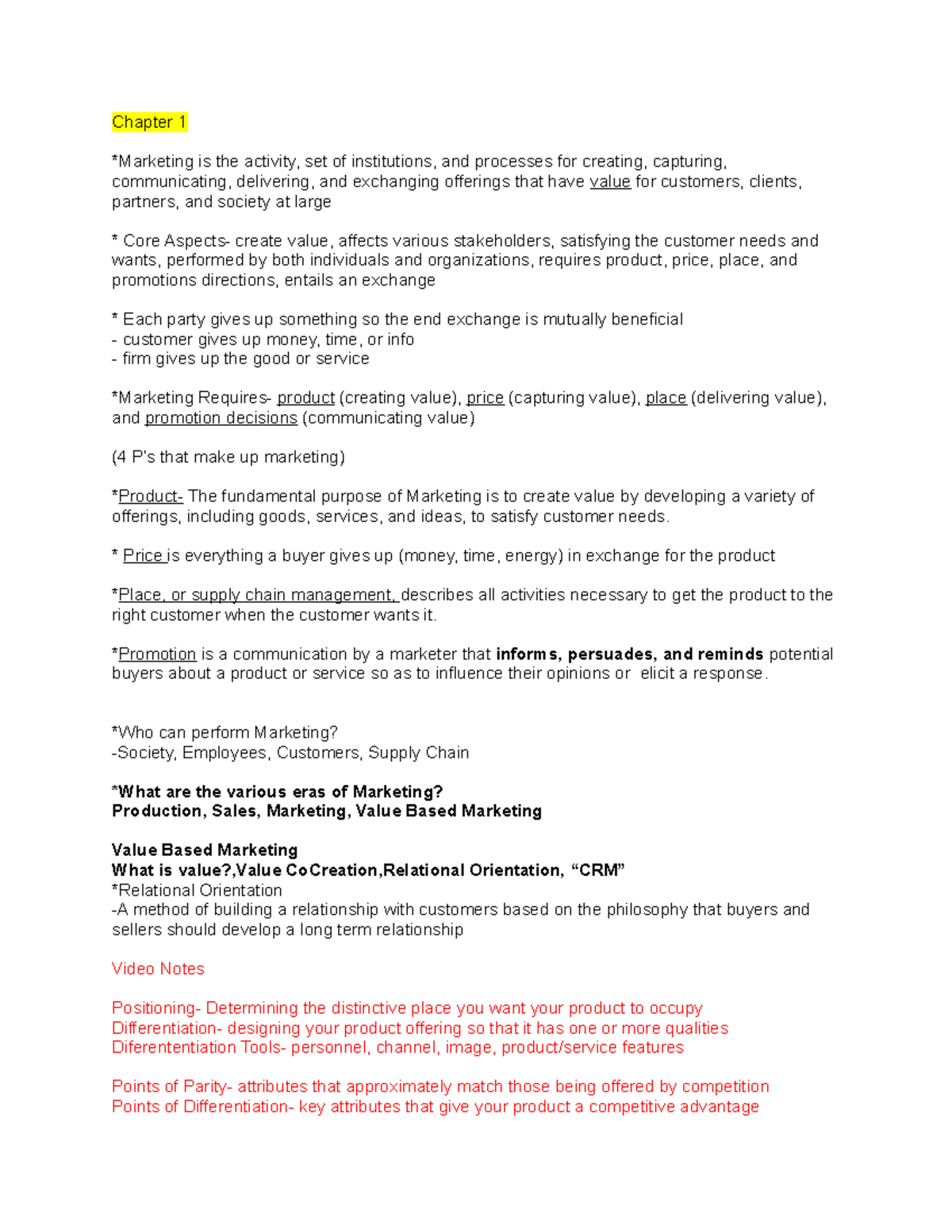 Ba370 - Lecture notes 1-9 - Chapter 1 *Marketing is the activity, set ...