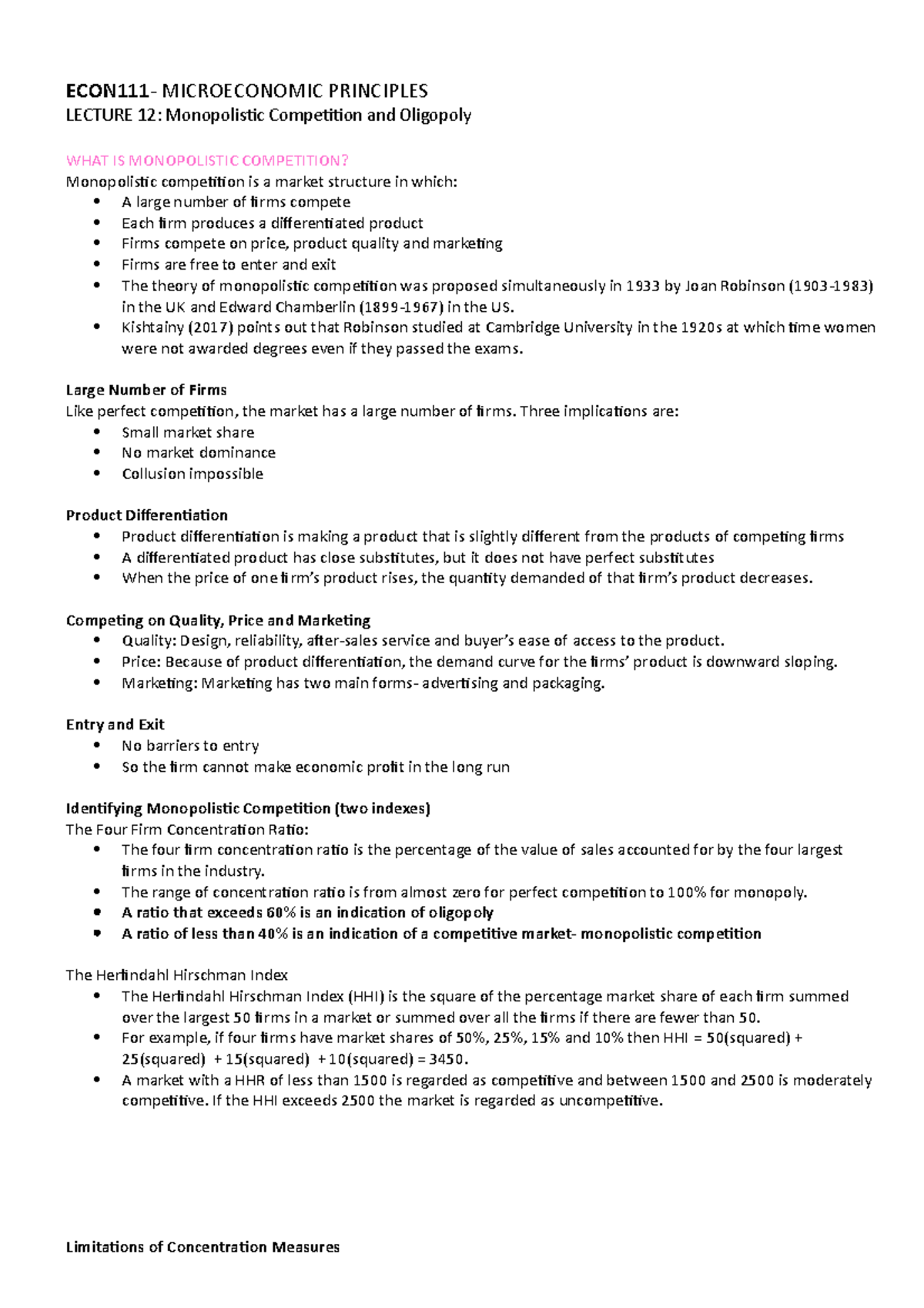 ECON111 WEEK 12 - Jordi lecture notes - ECON111- MICROECONOMIC ...