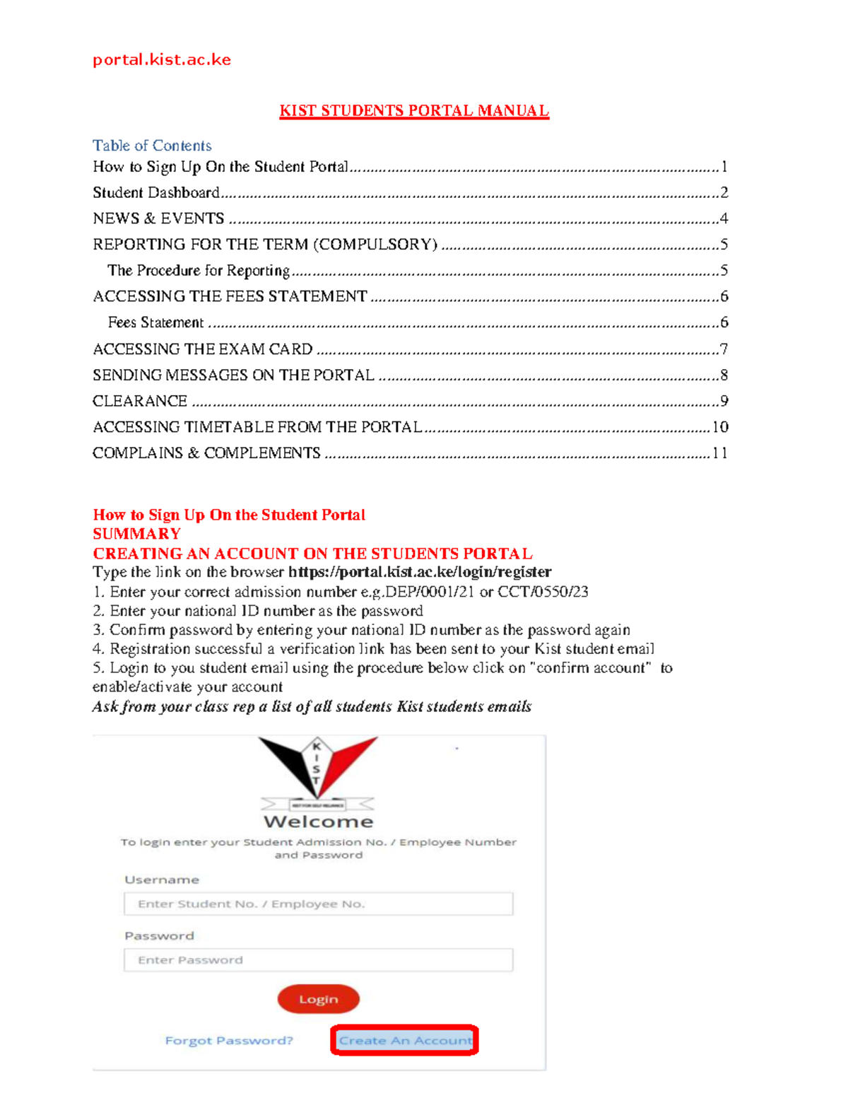 employerbility skills - KIST STUDENTS PORTAL MANUAL Table of Contents ...