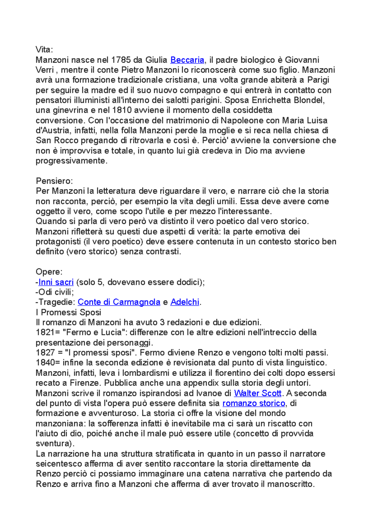 Manzoni (vita, opere, commento) - Vita: Manzoni nasce nel 1785 da ...