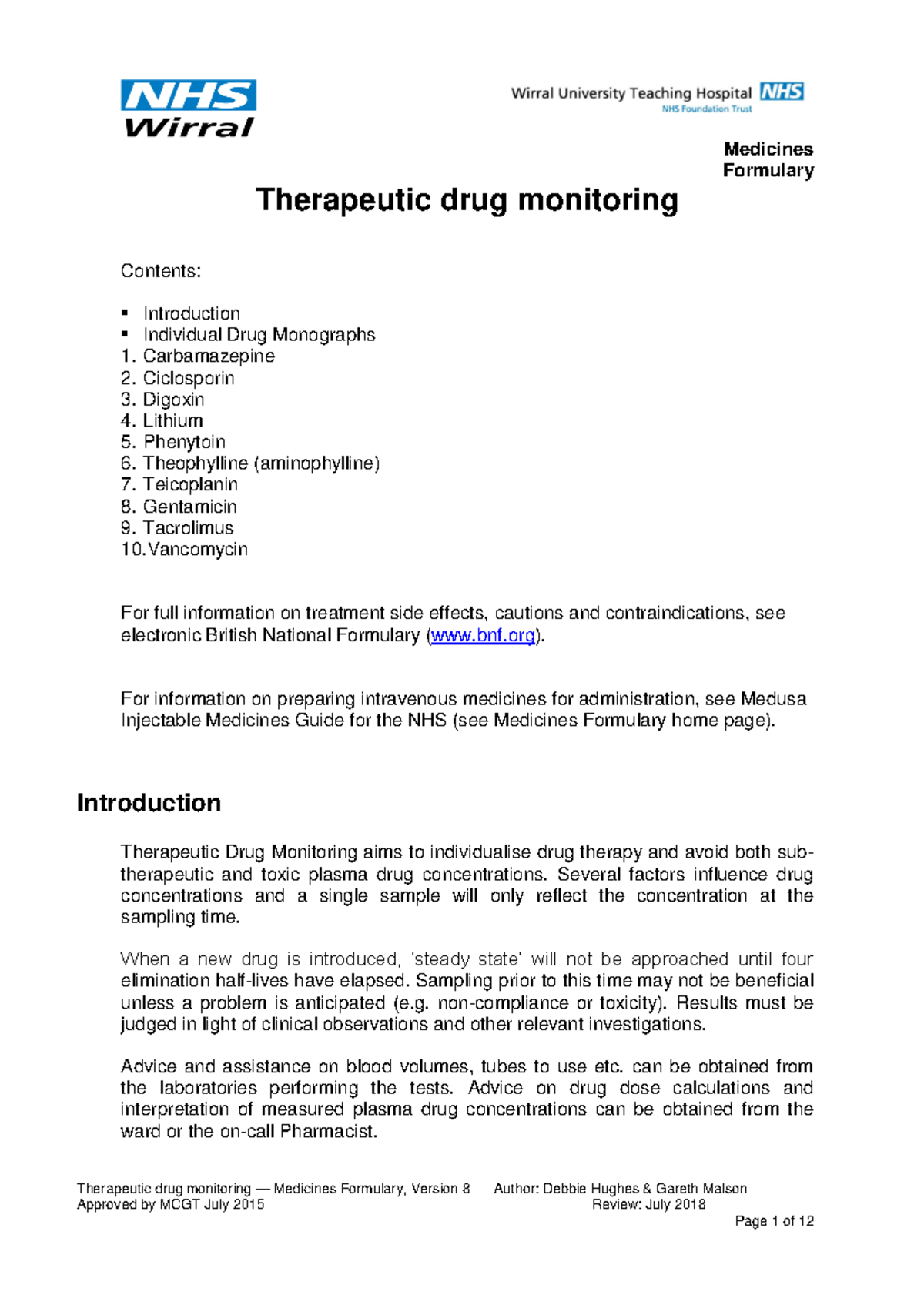 Therapeutic Drug Monitoring V 8 Wirral university hospital ...