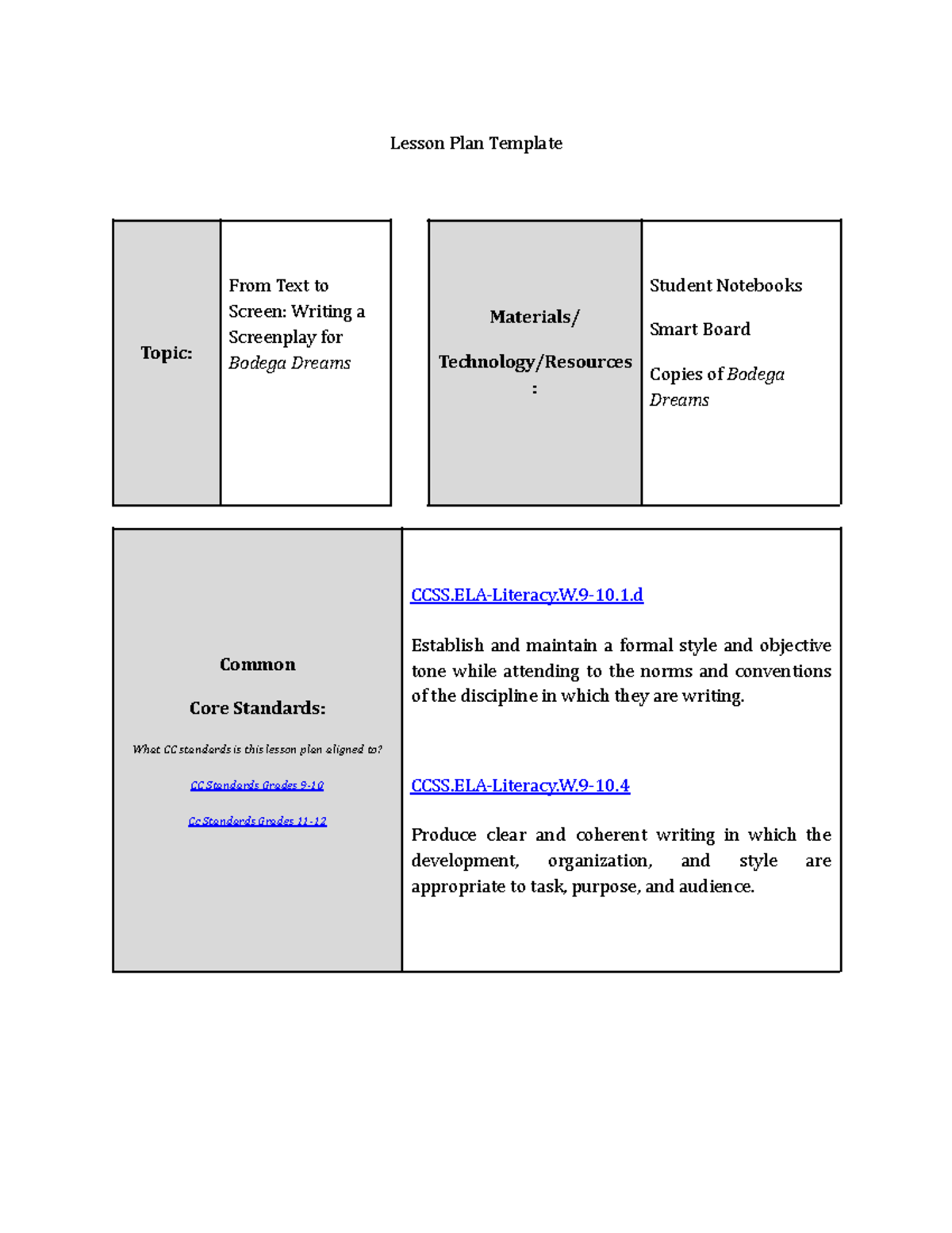 - HOW TO Write A Screenplay Bodegadreams - Lesson Plan Template Topic ...