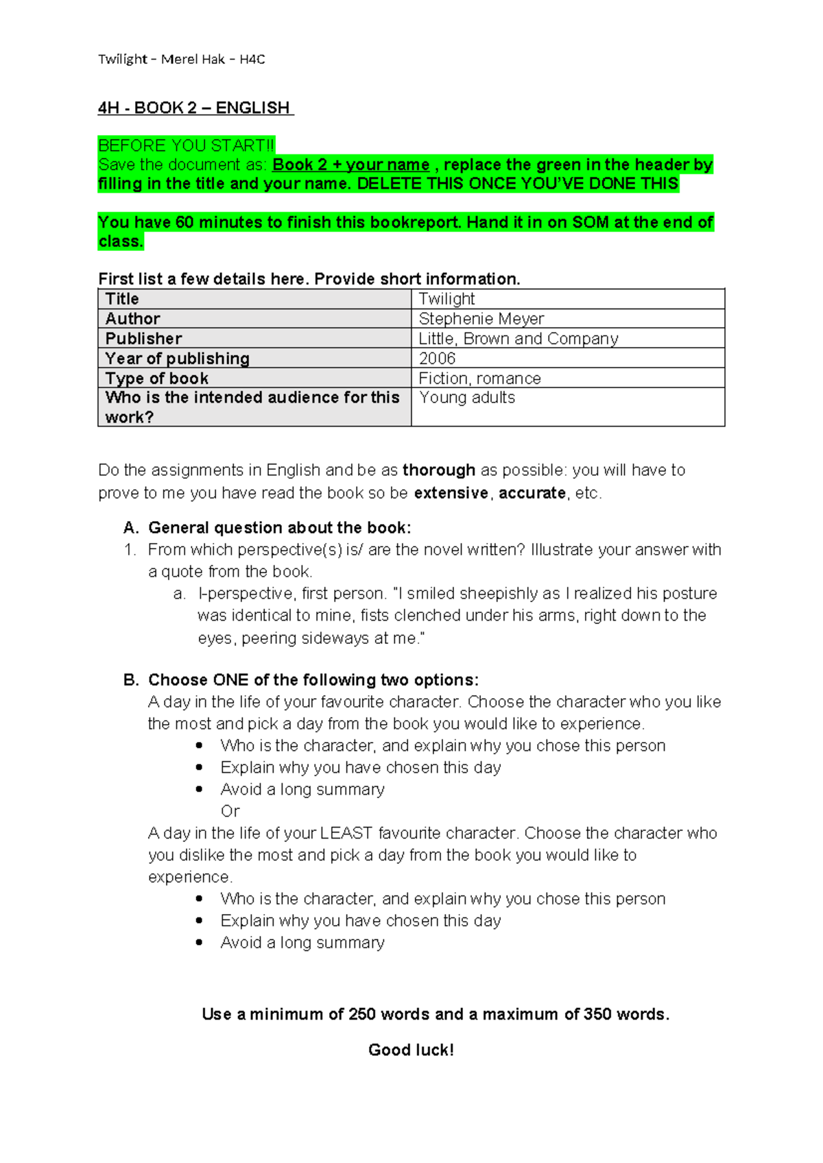 toets boek 2 engels - 4H - BOOK 2 – ENGLISH BEFORE YOU START!! Save the ...
