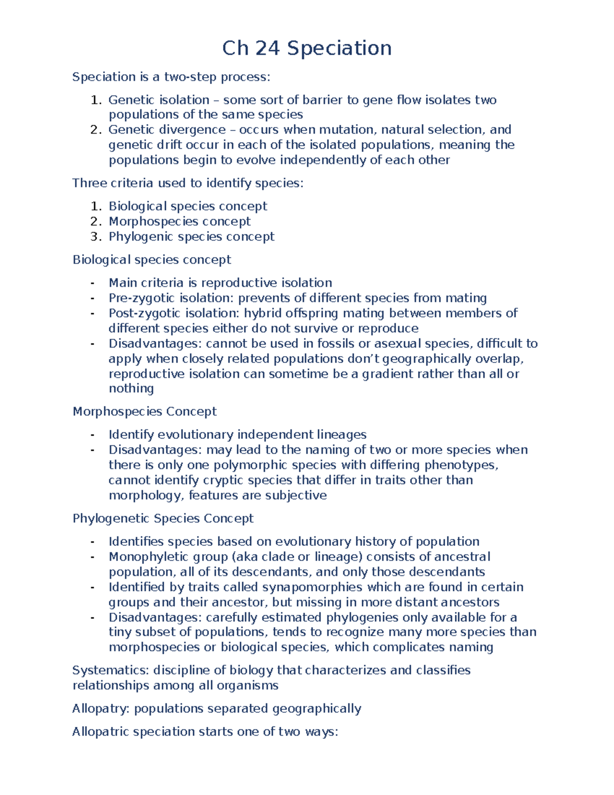 Ch 24 Speciation - Lecture notes 4 - Ch 24 Speciation Speciation is a ...