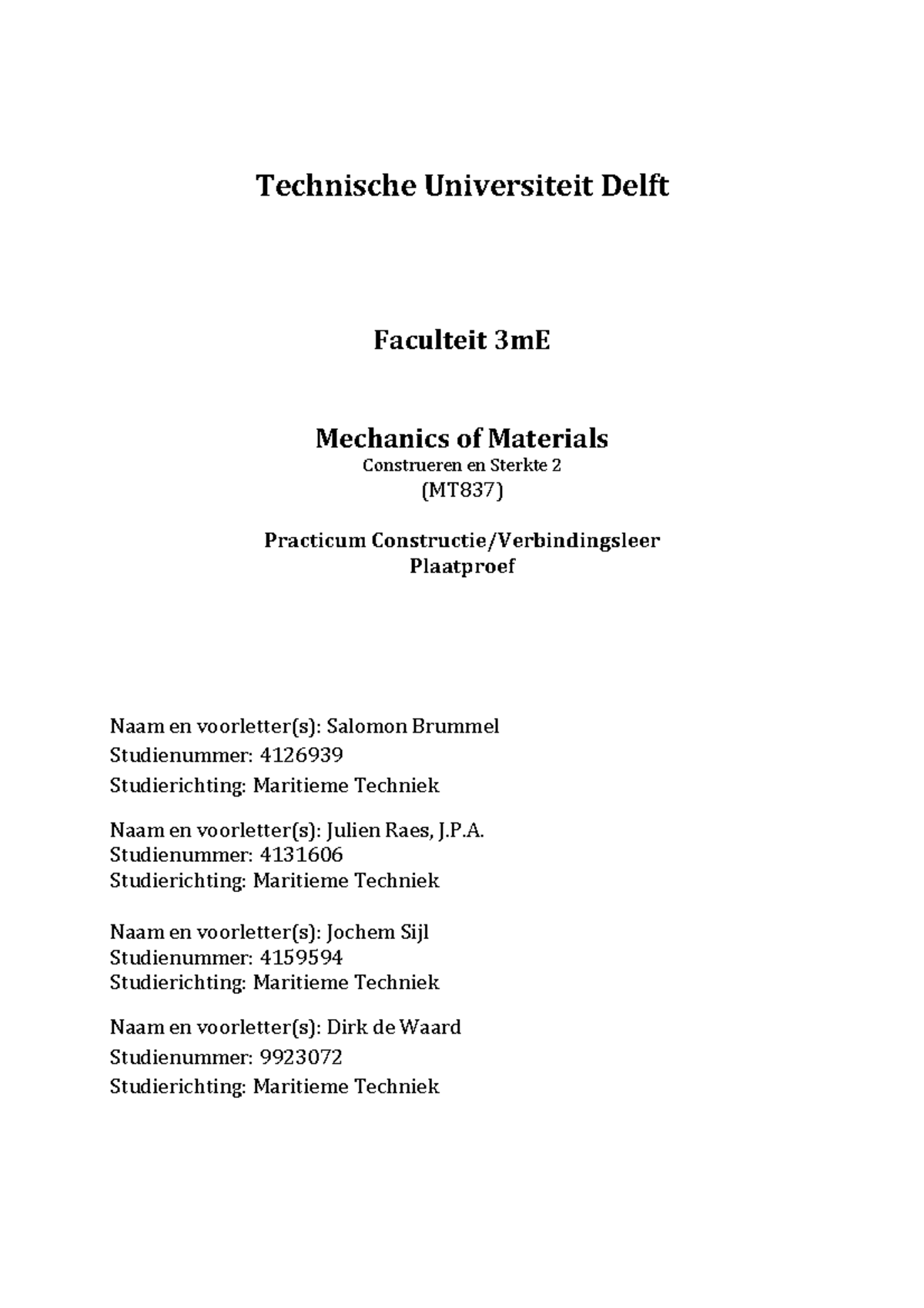 Practicum, vragen en antwoorden - plaatproef - Technische Universiteit ...