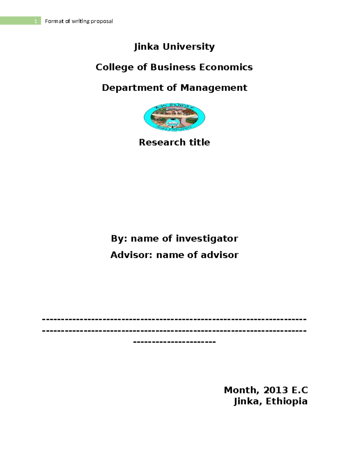 Format of writing research proposal (mgt) - Jinka University College of ...