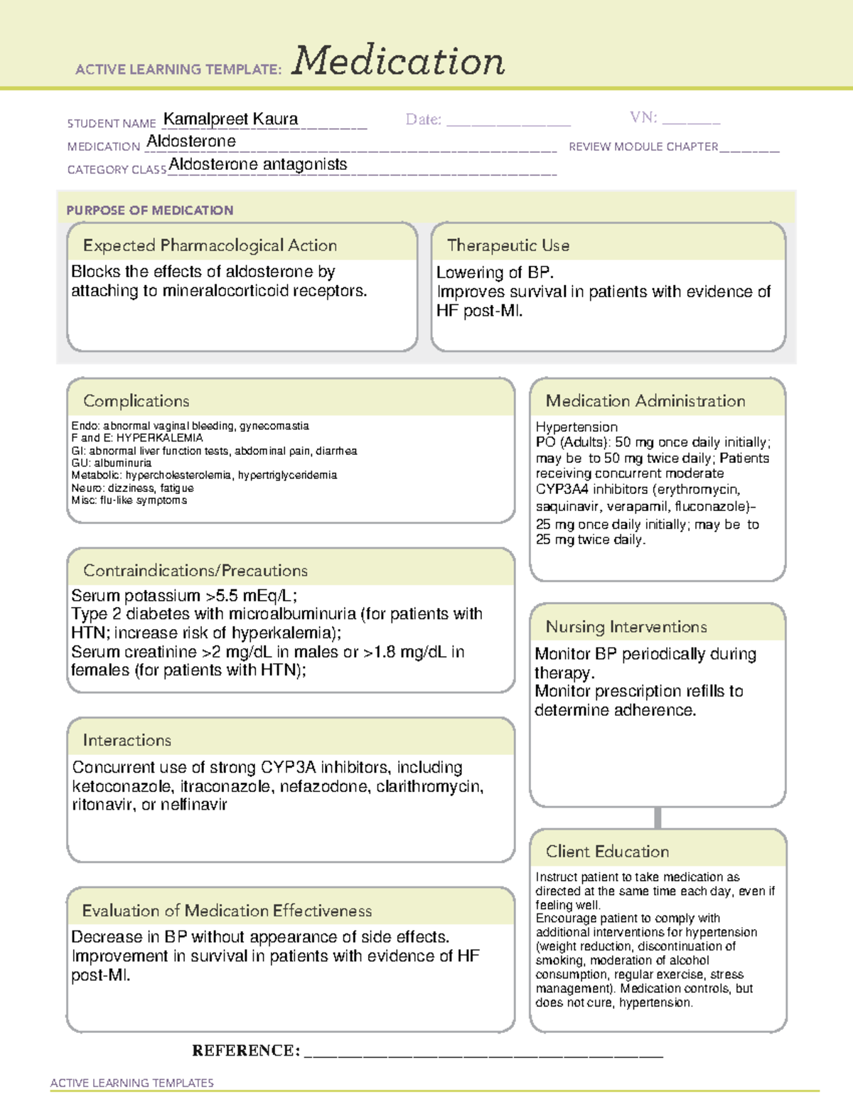 Aldosterone - ATI Template. - ACTIVE LEARNING TEMPLATES Medication ...