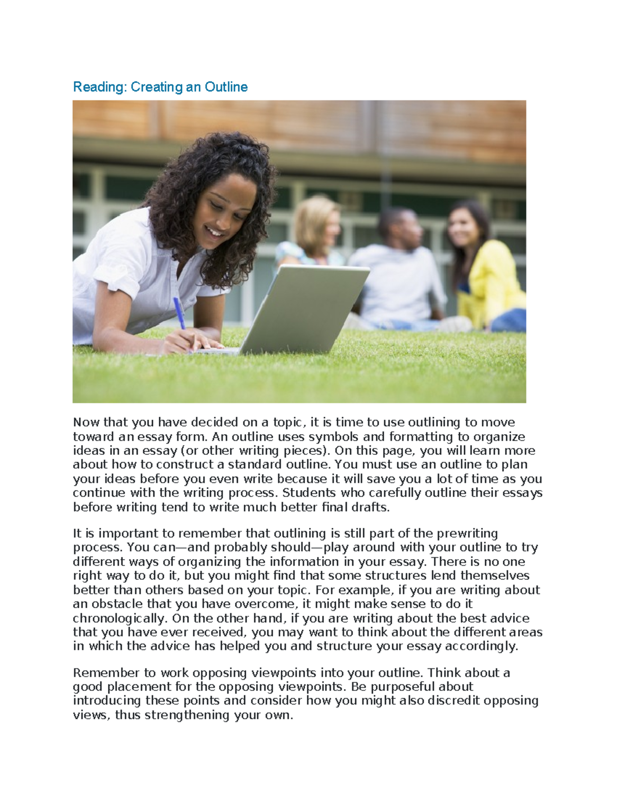 Building an Outline - Reading: Creating an Outline Now that you have ...