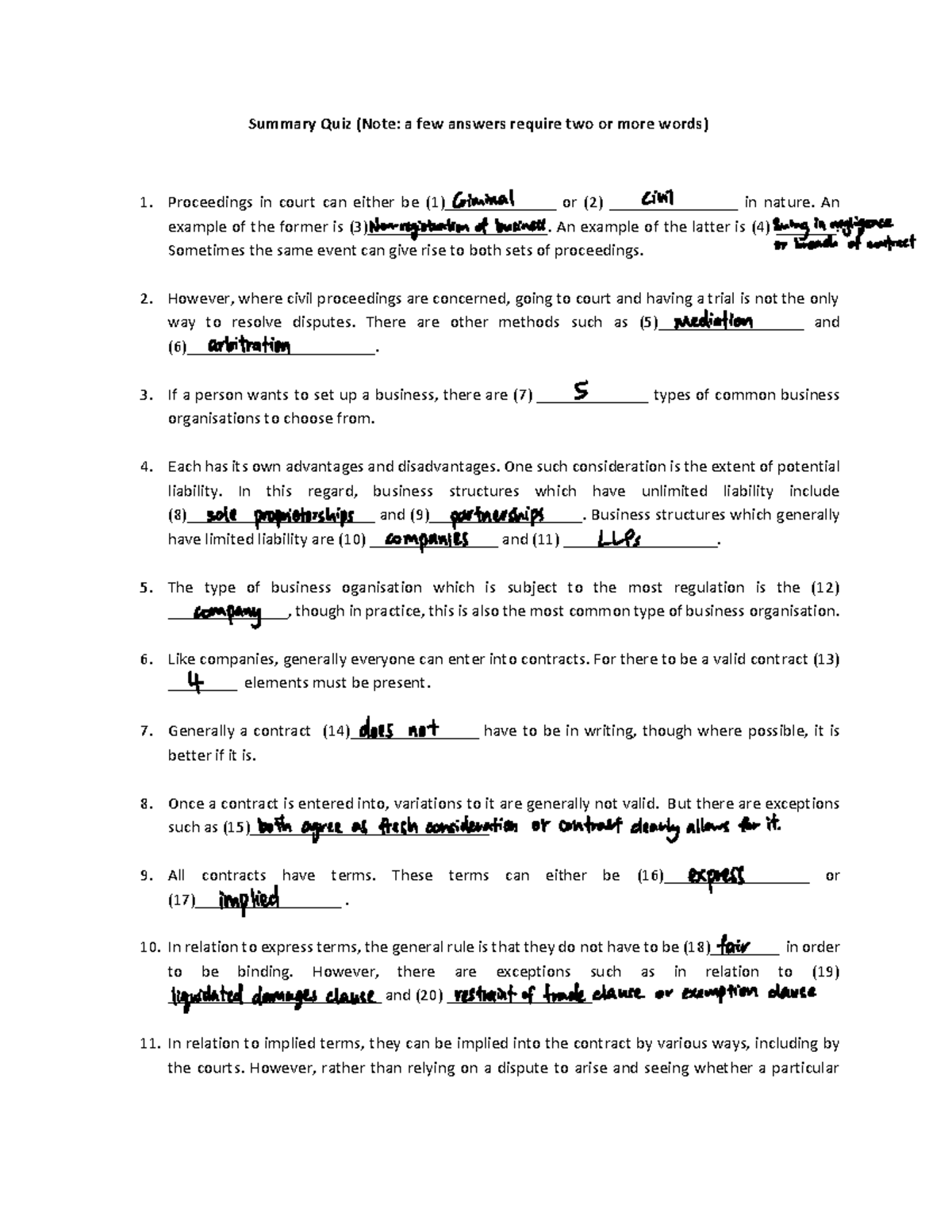BSP Summary Test - Last Lesson (1) (1) (002) - Summary Quiz (Note: a ...