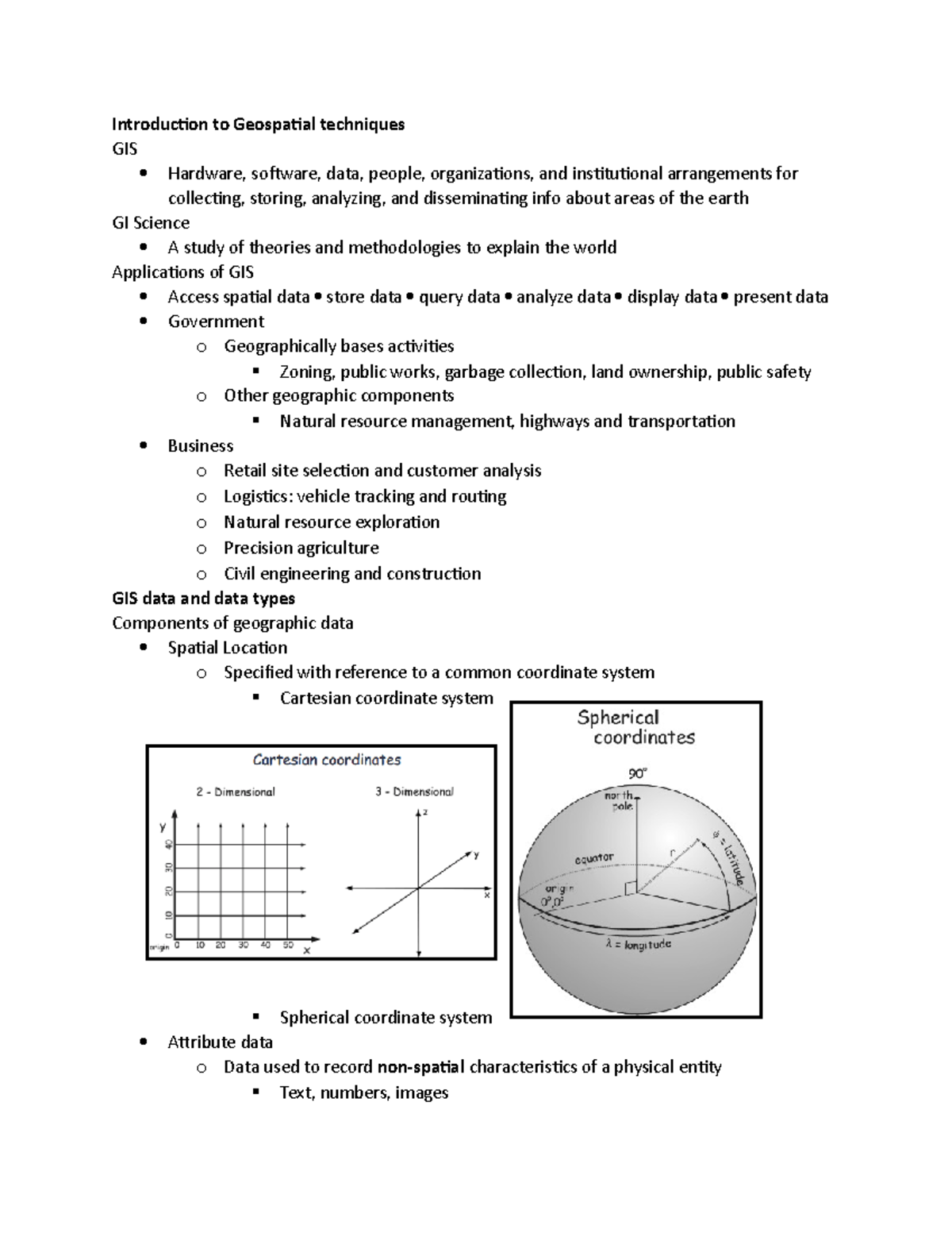 280 study guide - Lecture notes first half - Introduction to Geospatial ...