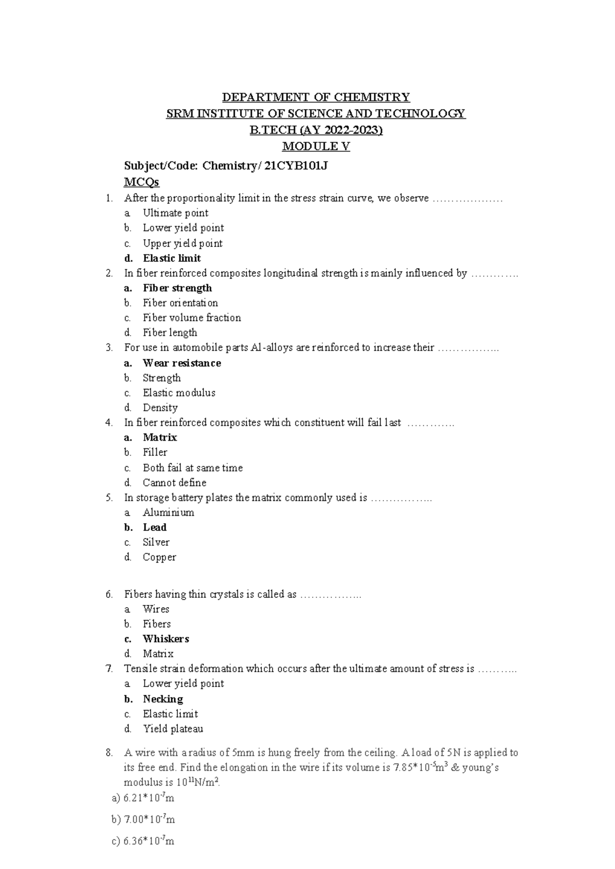 Module V Question Bank - .... - DEPARTMENT OF CHEMISTRY SRM INSTITUTE ...