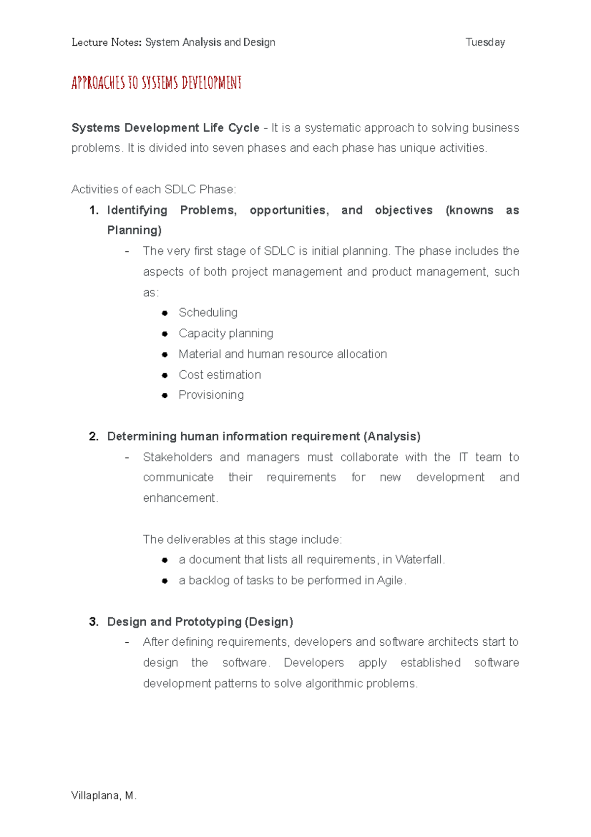 Approaches TO Systems Development - Week3(Lecture Notes) - APPROACHES ...