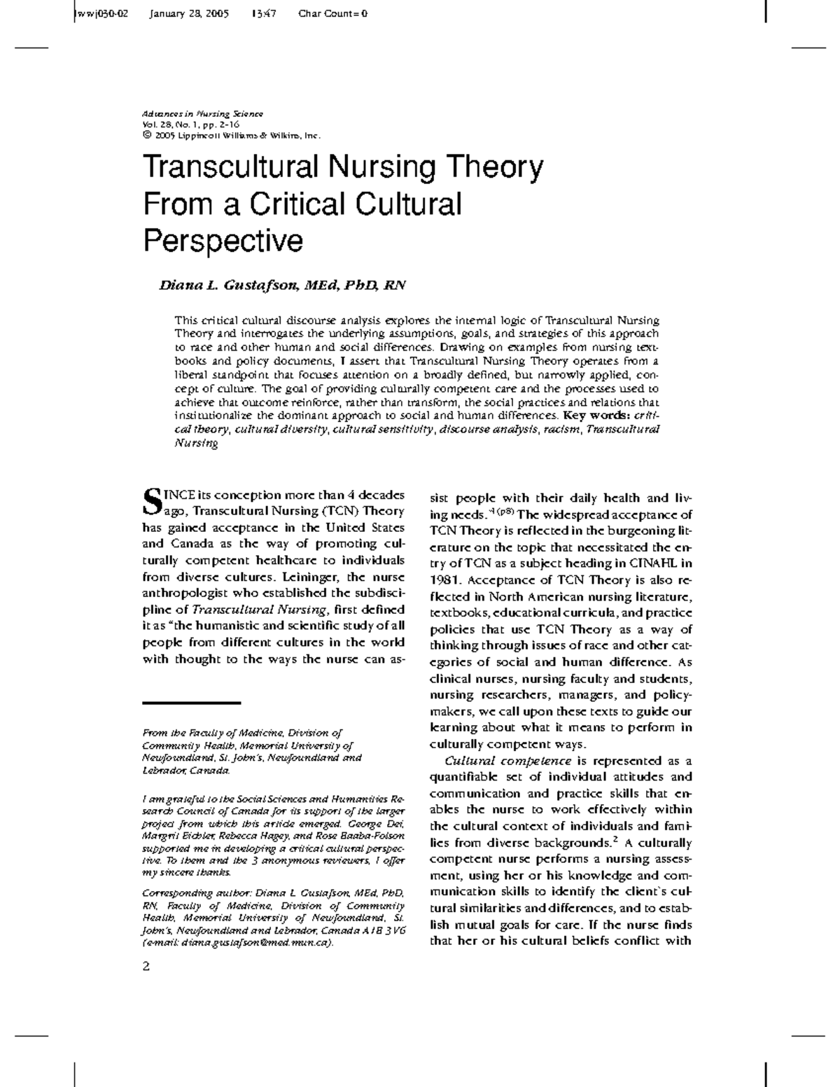 Transcultural Nursing Theory From a Critical Cultural Perspective ...