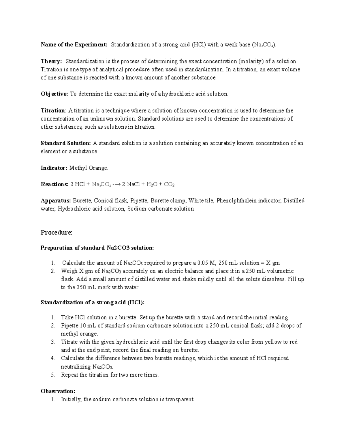 Che-lab-2 final - che lab 2 - Name of the Experiment: Standardization ...