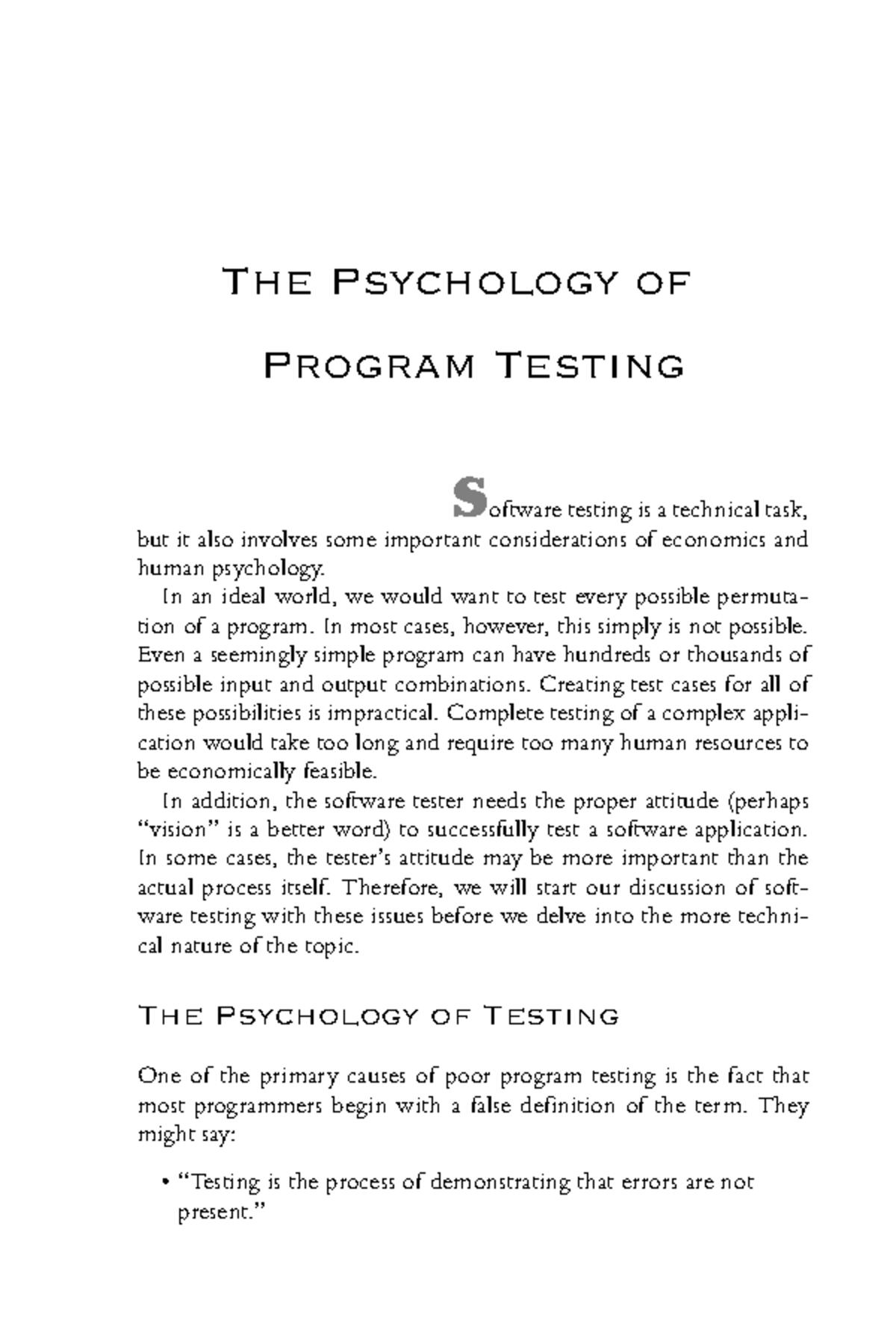 Documentation on the Psychology of Testing - Program Testing Software ...