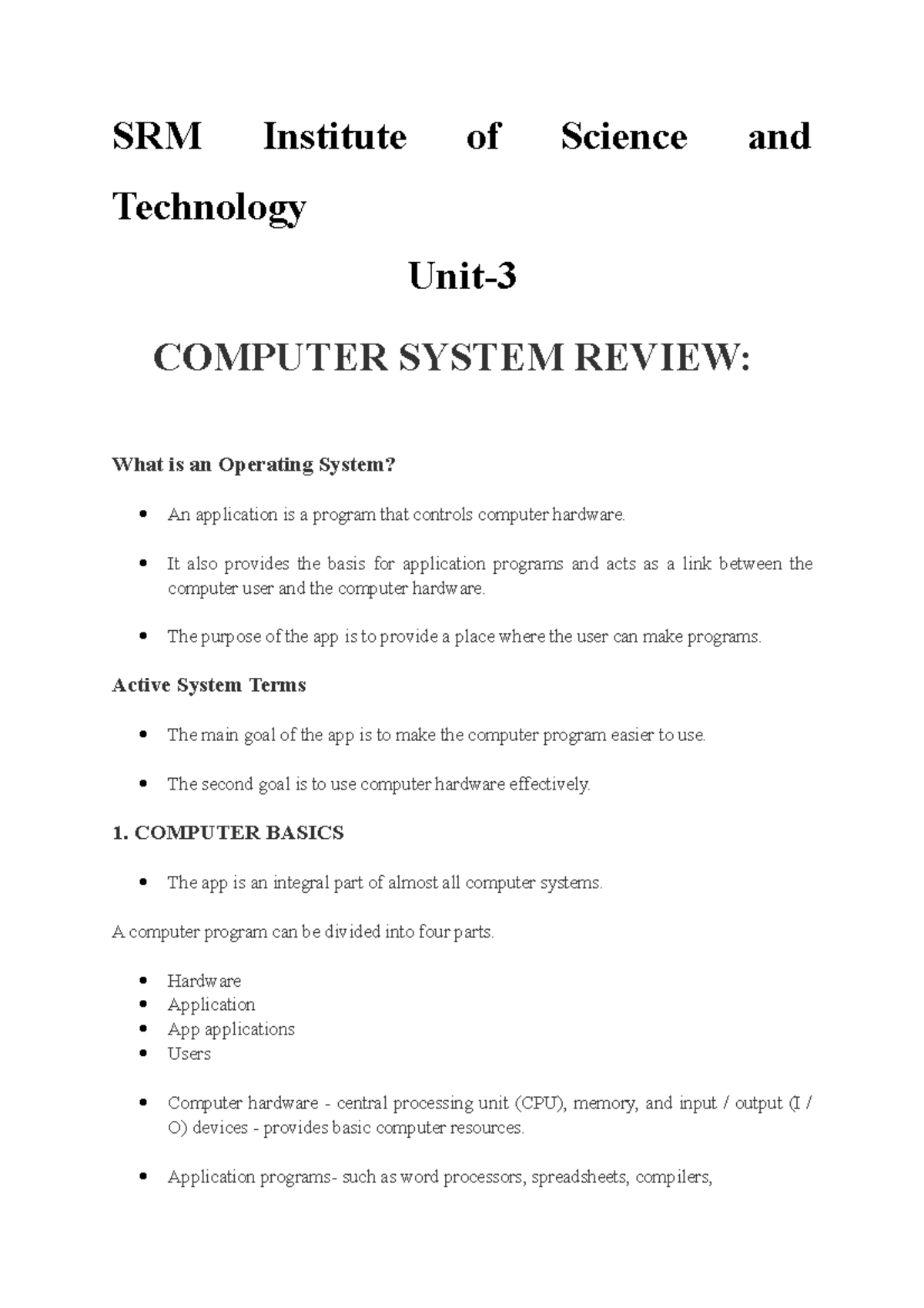 Computer System Review - Operating Systems - Studocu
